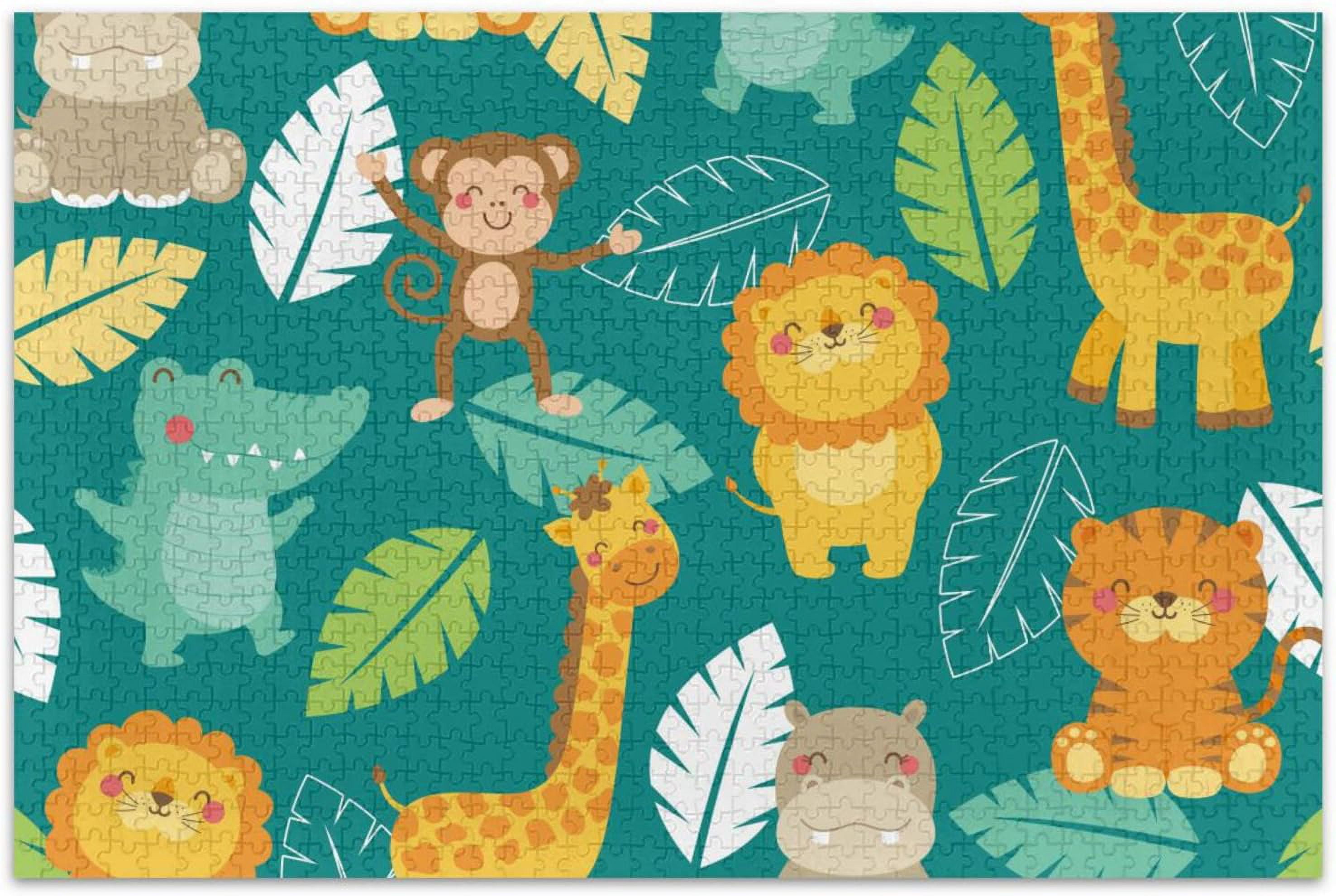 FREEAMG Cute Jungle Animals with Palm Leaf 1000 Piece Jigsaw Puzzle ...