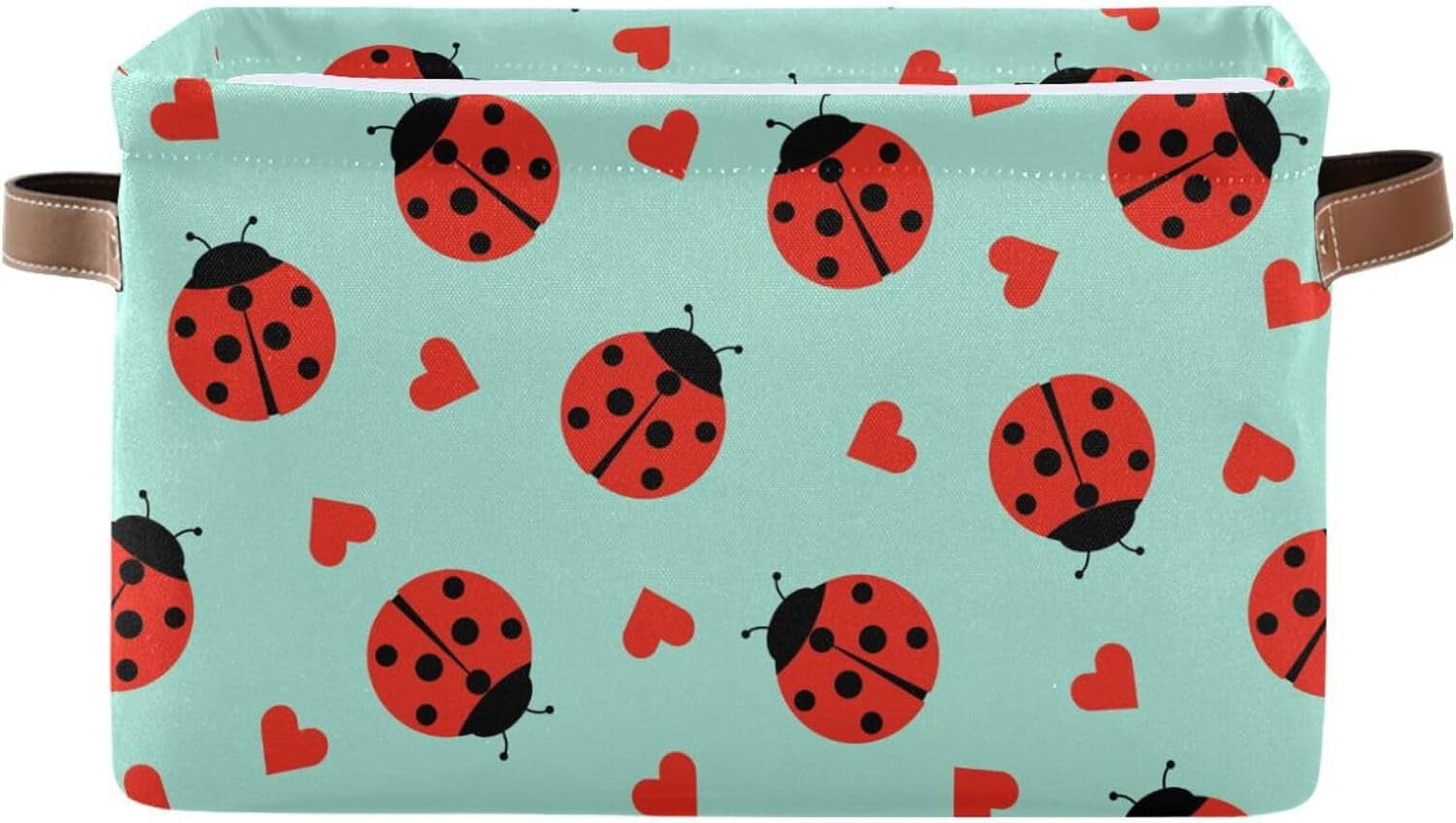 FREEAMG Cute Ladybird and Hearts Storage Basket, Durable Canvas ...