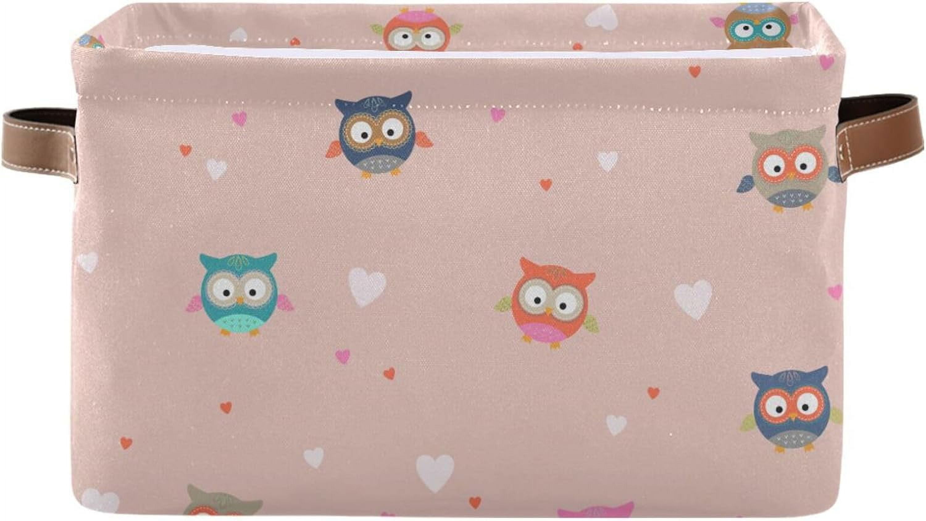 FREEAMG Cute Little Owls Hearts Storage Basket, Durable Canvas ...