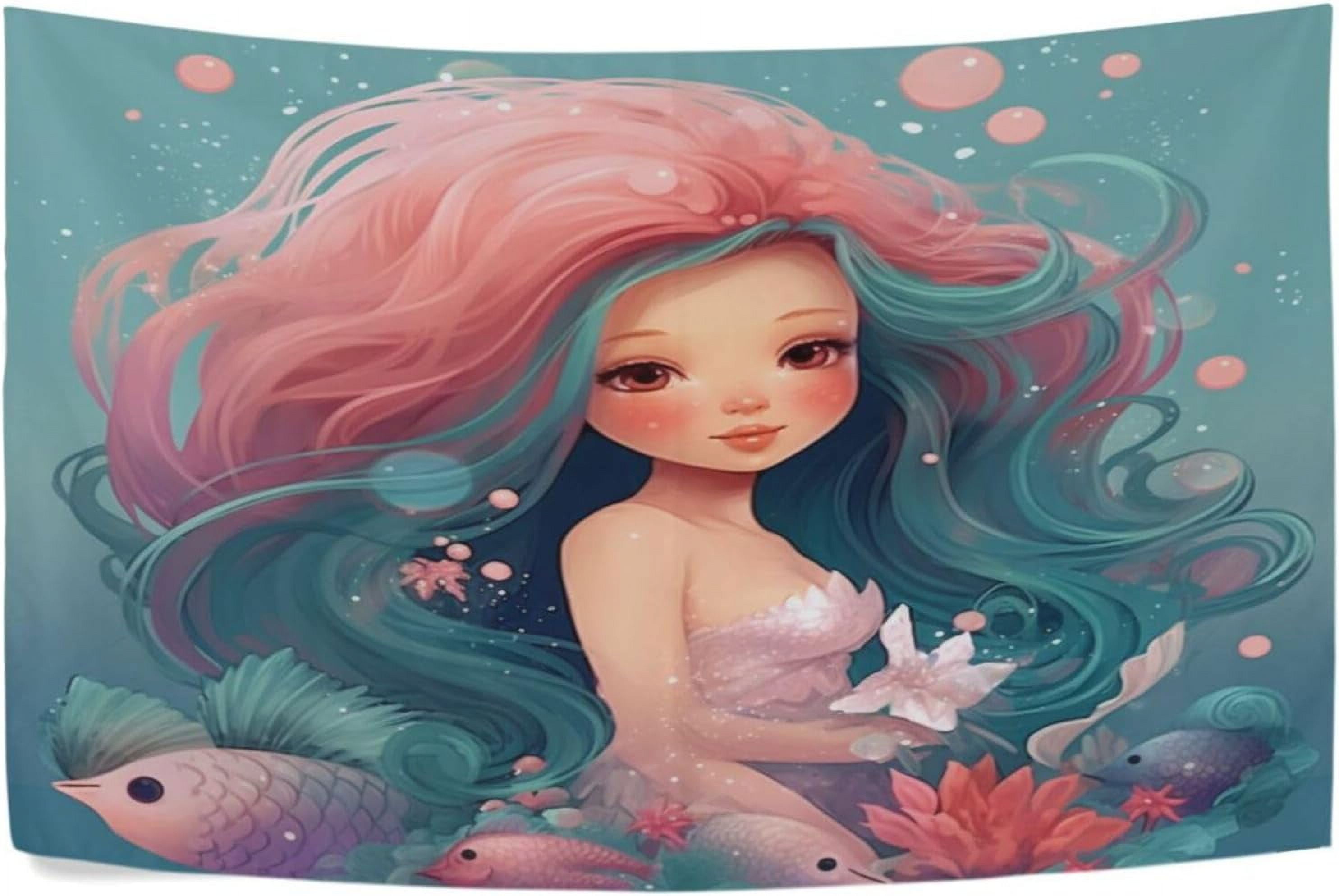 FREEAMG Cute Mermaid Tapestry Hippie Wall Hanging Tapestries Aesthetic ...