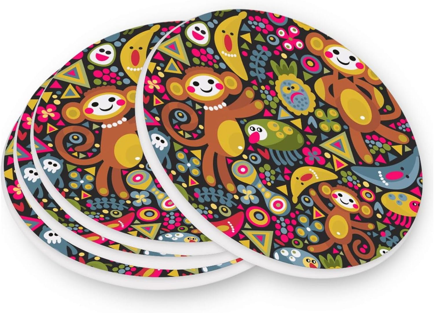 FREEAMG Cute Monkey Coasters for Drinks Set of 4, Absorbent Ceramic ...
