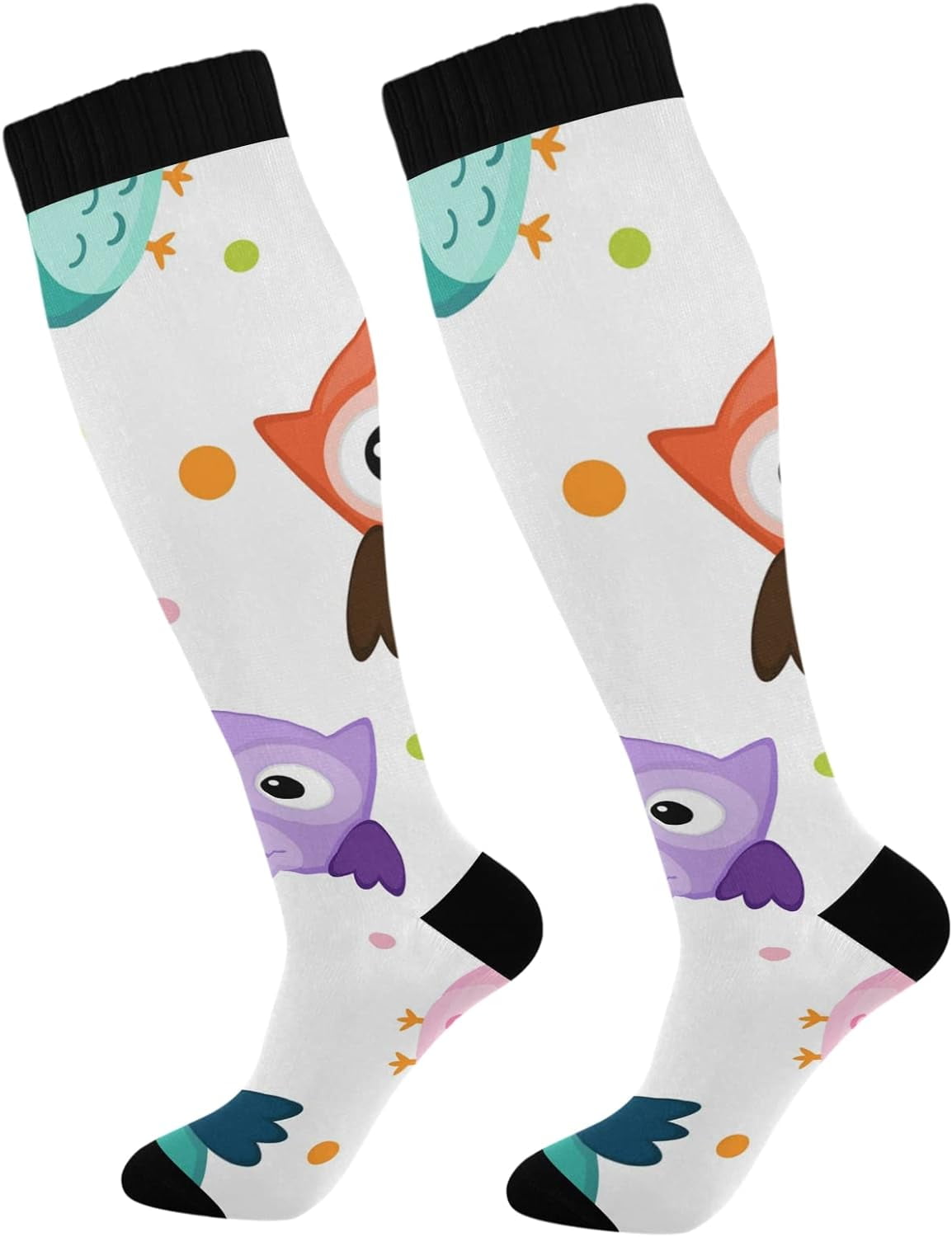 FREEAMG Cute Owl Compression Socks for Men & Women Knee High Stockings ...