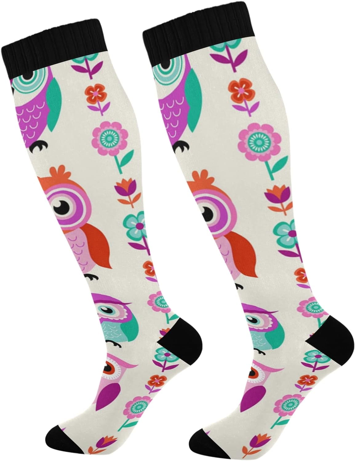 FREEAMG Cute Owl Compression Socks for Men & Women Knee High Stockings ...