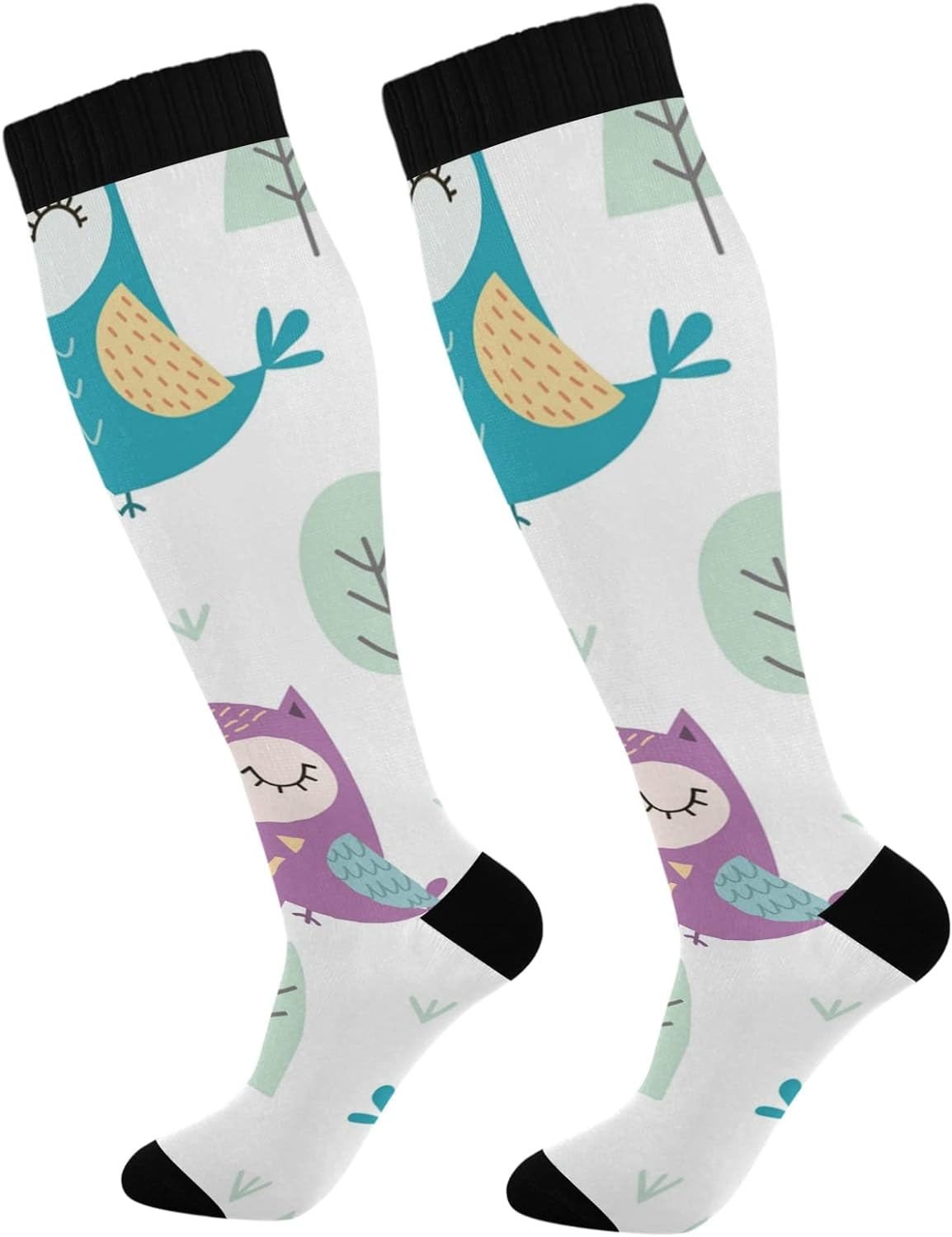 FREEAMG Cute Owl Compression Socks for Men & Women Knee High Stockings ...