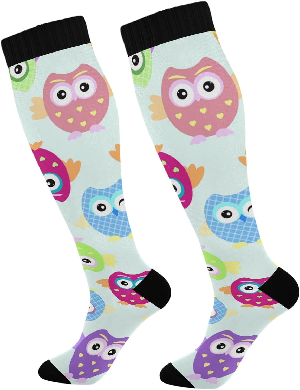 FREEAMG Cute Owl Compression Socks for Men & Women Knee High Stockings ...