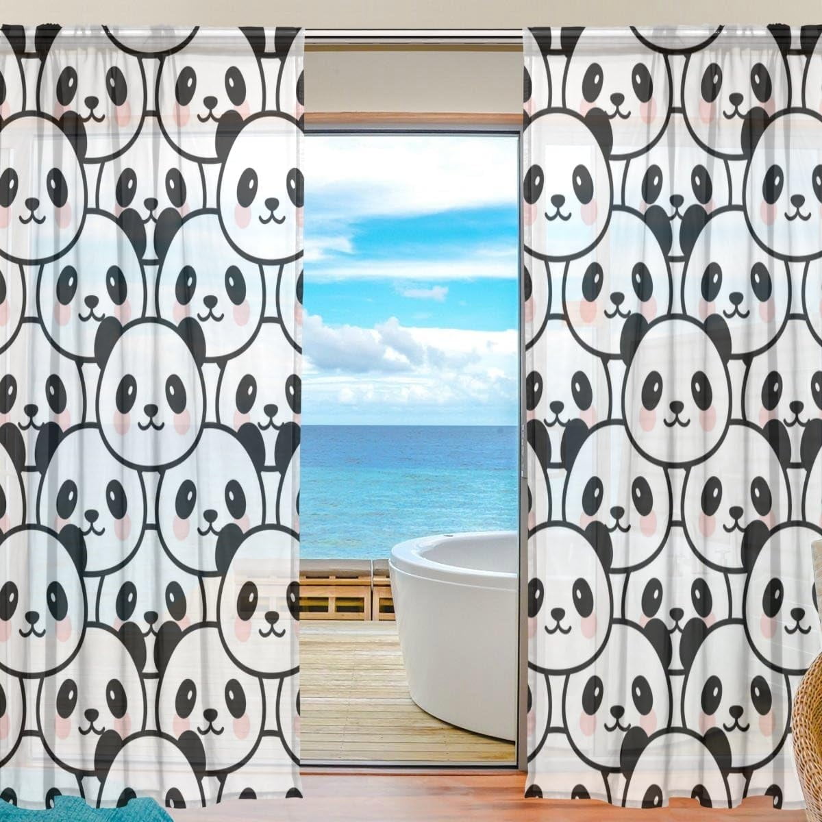 FREEAMG Cute Panda Sheer Window Curtain Panel Drape 55x78 Inch for ...