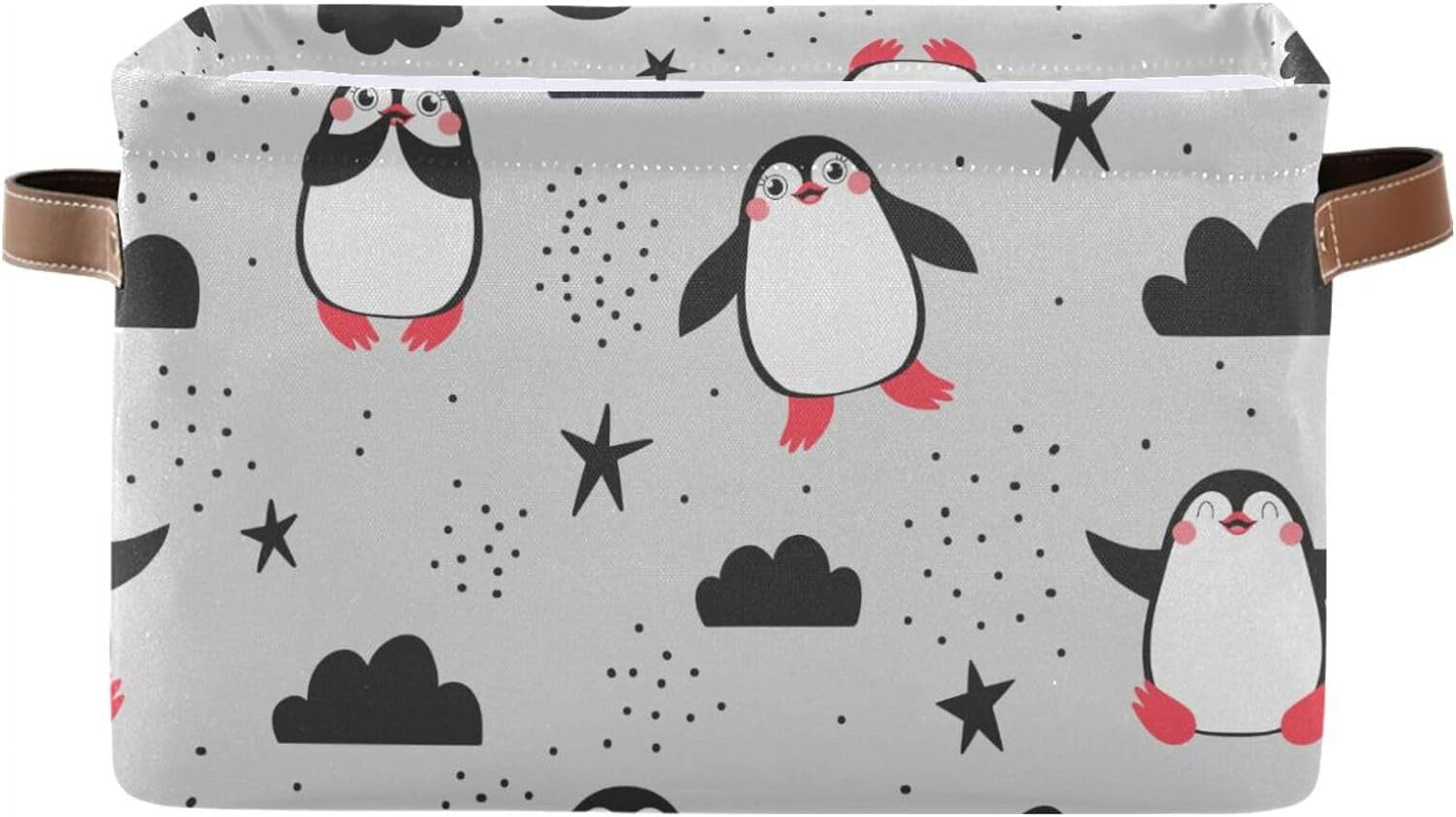 FREEAMG Cute Pinguins Storage Basket, Durable Canvas Organizer With ...