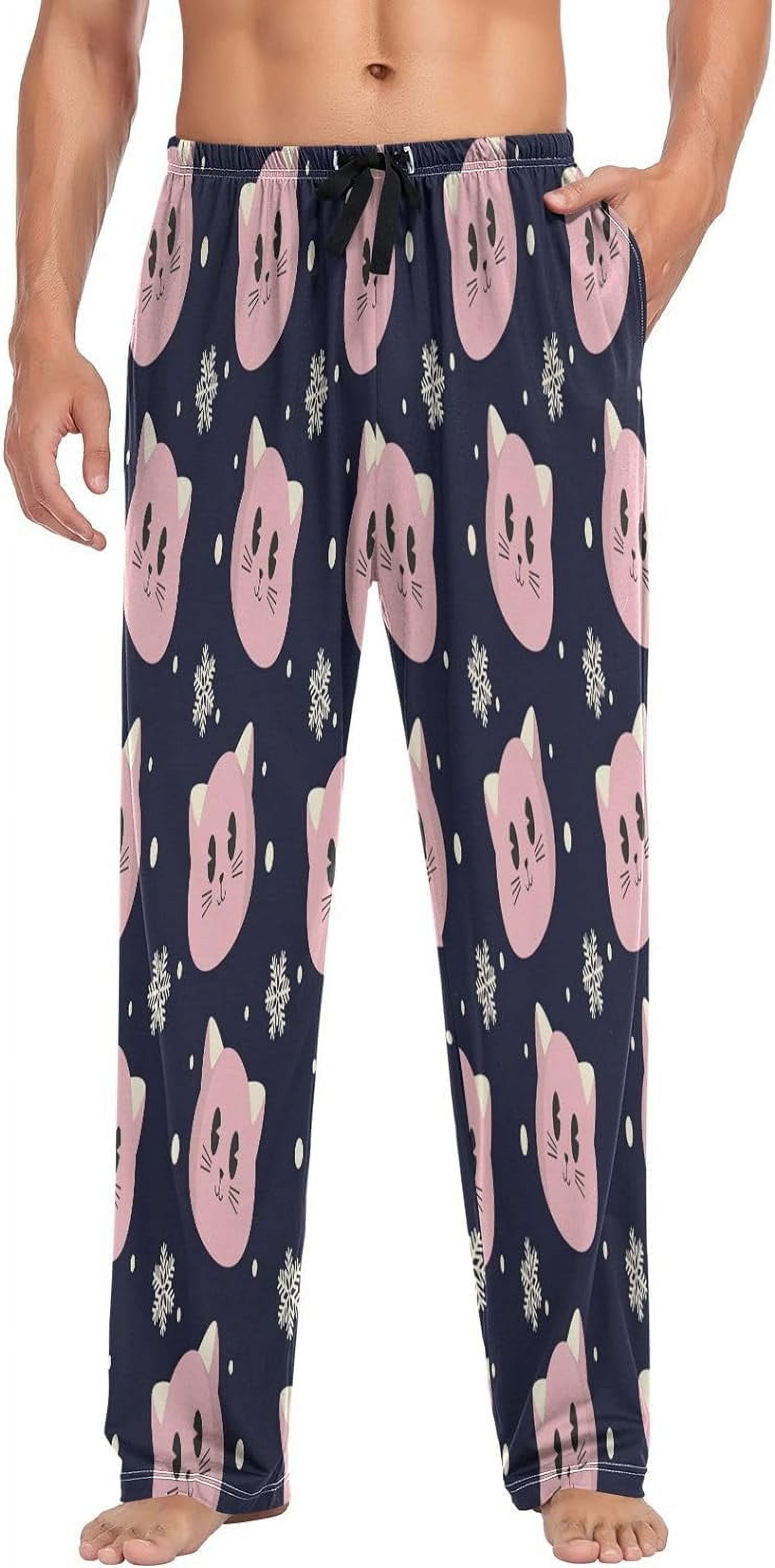 FREEAMG Cute Pink Cat Pajama Pants for Men, Men's Separate Bottoms ...