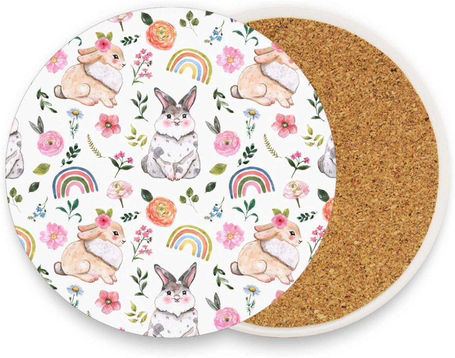FREEAMG Cute Rabbit Coasters for Drinks Set of 2, Absorbent Ceramic ...