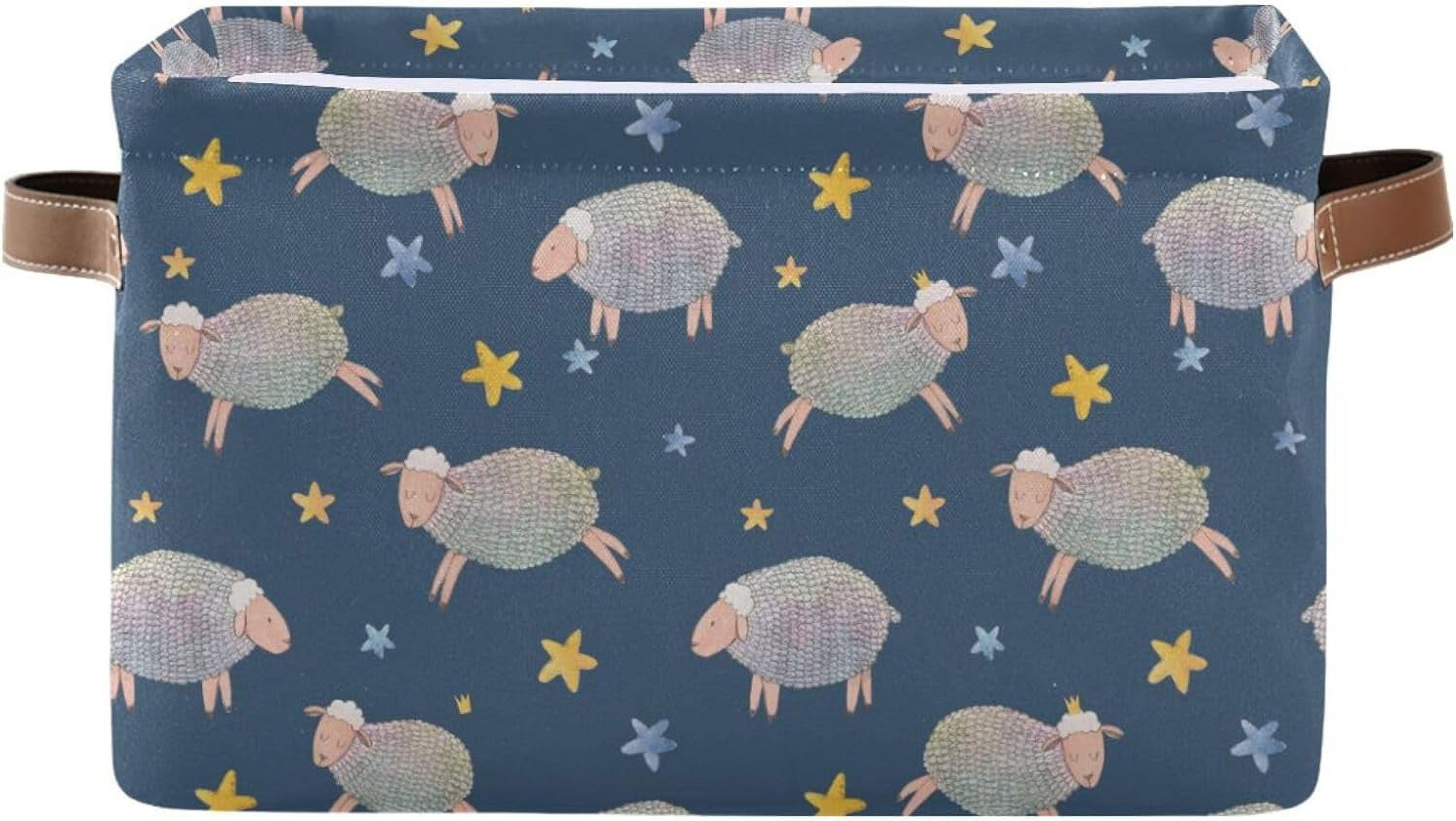 FREEAMG Cute Ram Star and Sheep Storage Basket, Durable Canvas ...