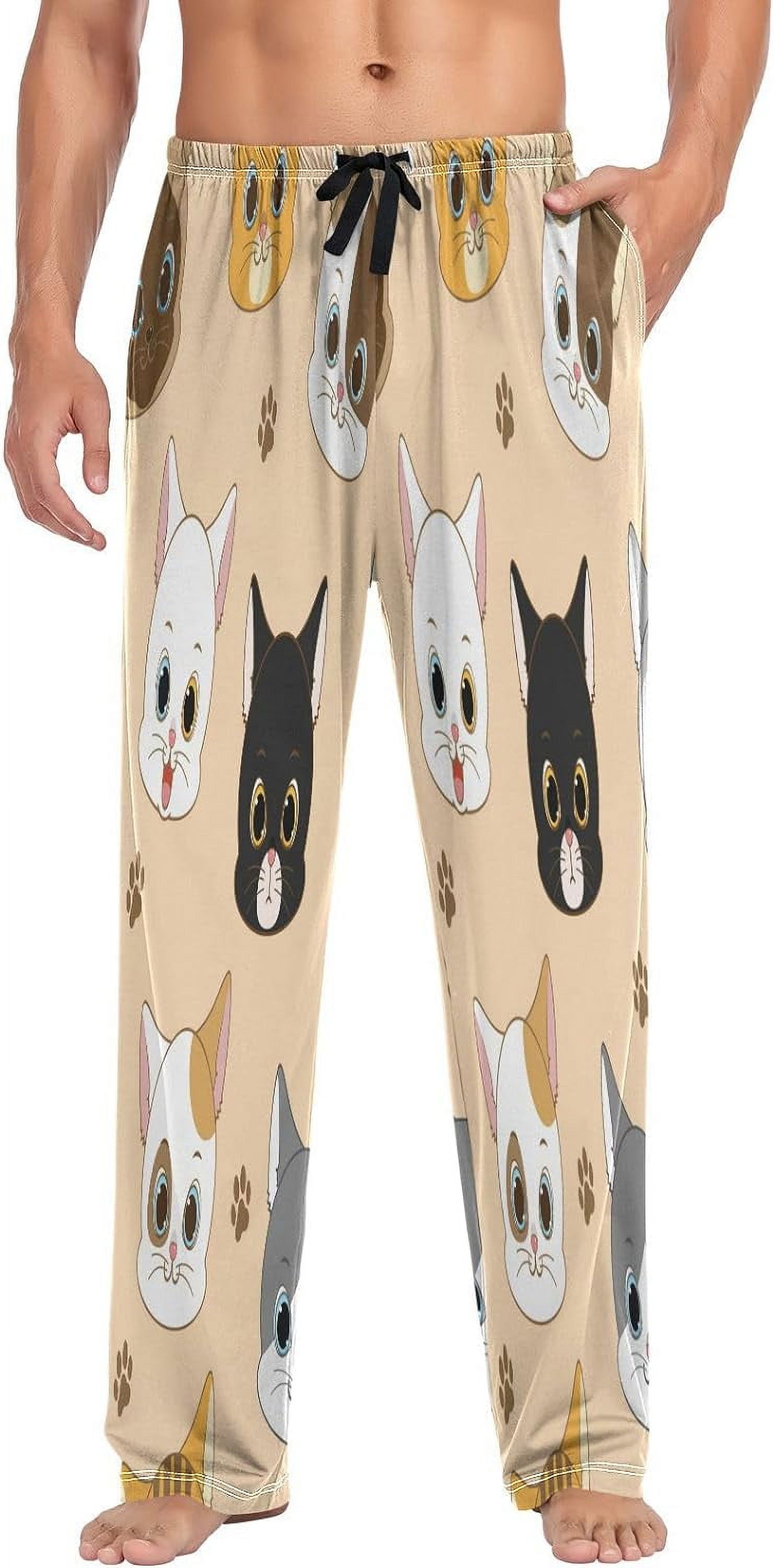 FREEAMG Cute Smiling Cat Pajama Pants for Men, Men's Separate Bottoms ...