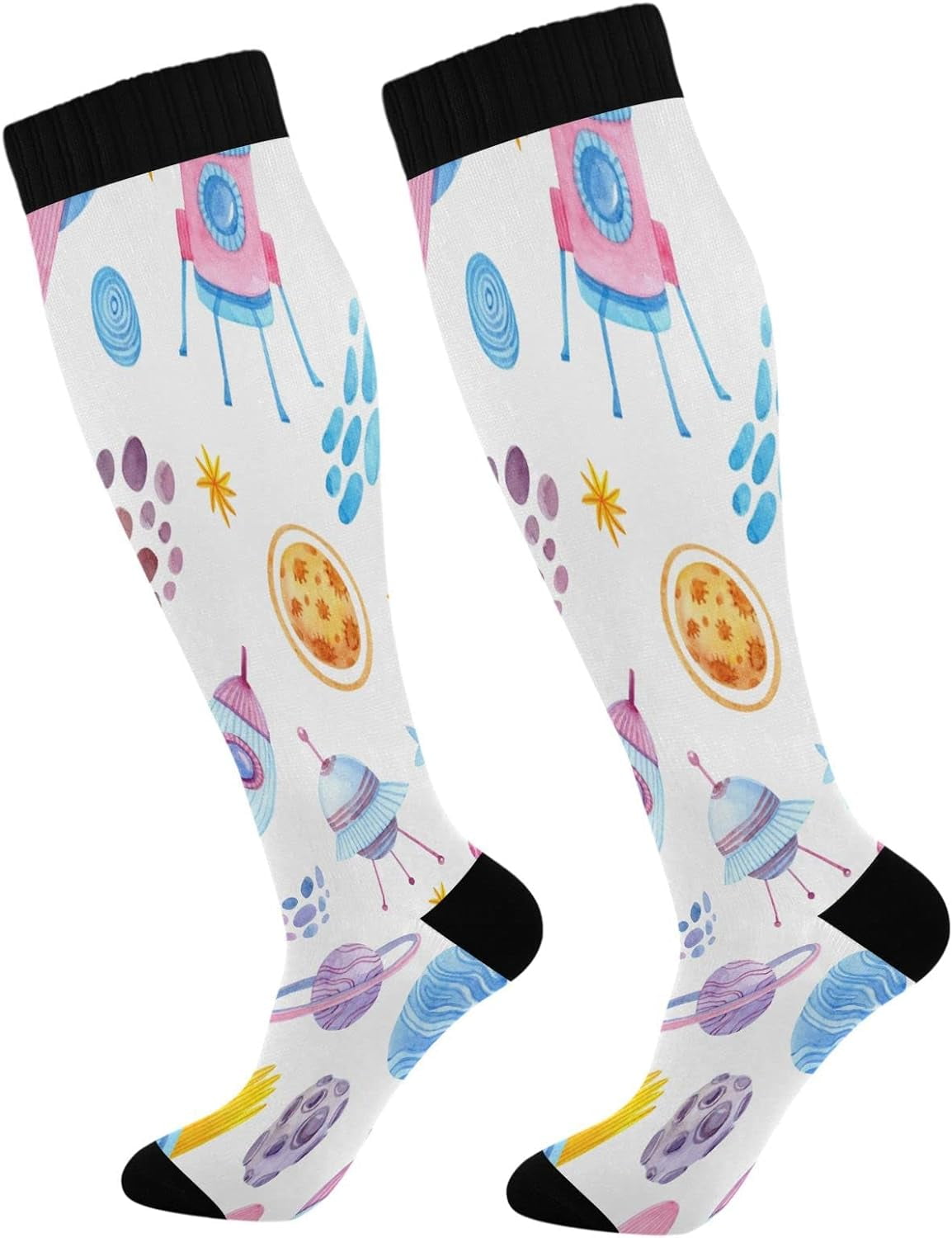 FREEAMG Cute Space Print Compression Socks for Women&Men Circulation ...