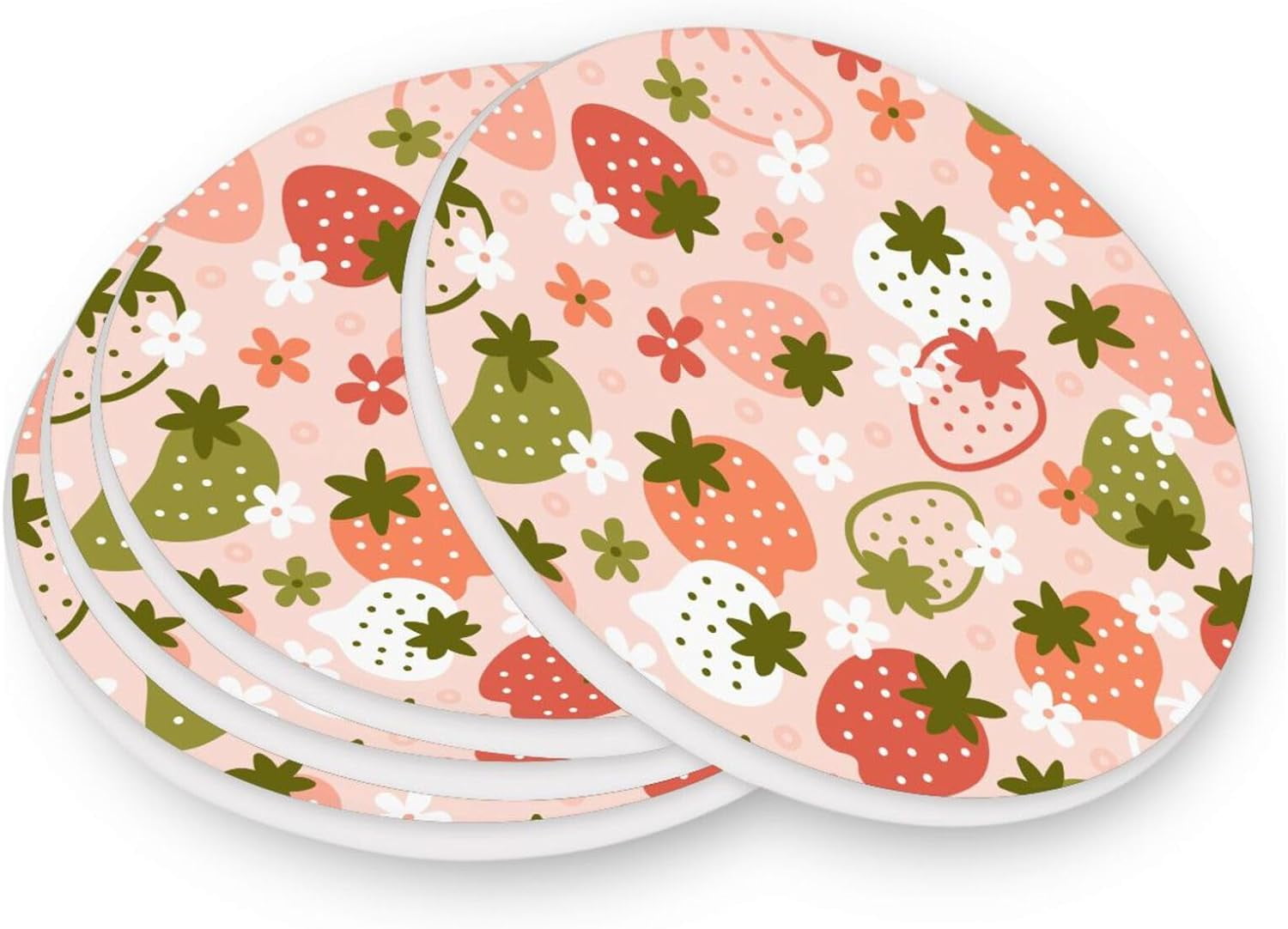 FREEAMG Cute Strawberries Coasters for Drinks Set of 4, Absorbent ...