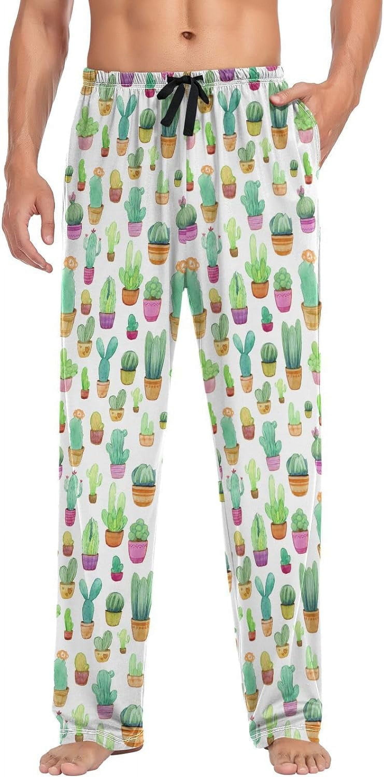 FREEAMG Cute Watercolor Cacti Pajama Pants for Men, Men's Separate Bottoms, Pure Cotton ...