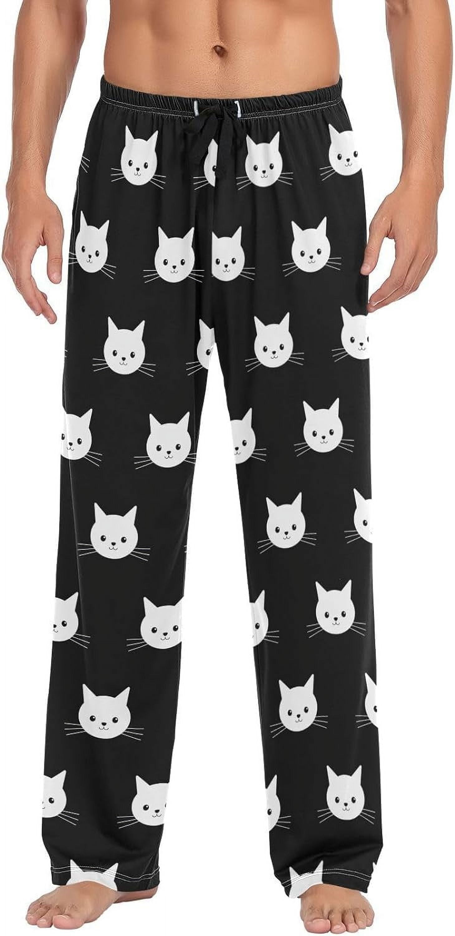 FREEAMG Cute White Kitten Cat Pajama Pants for Men, Men's Separate ...