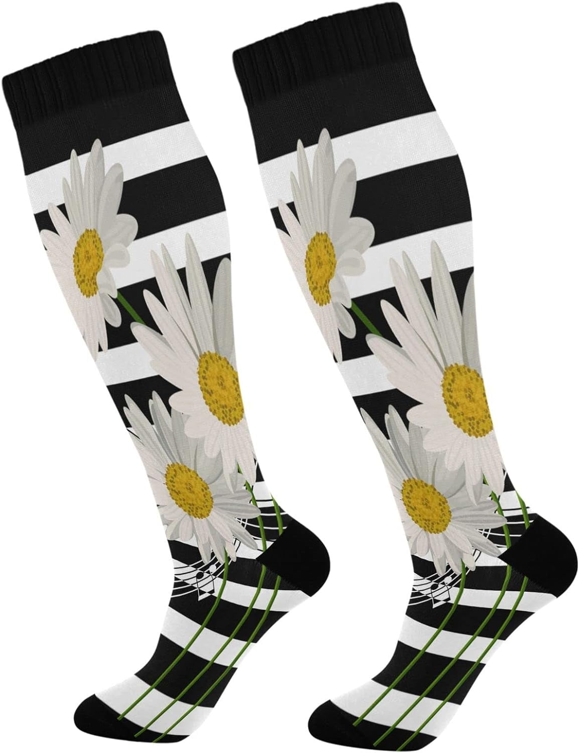 FREEAMG Daisy Music Notes Stripe Compression Socks for Women&Men ...