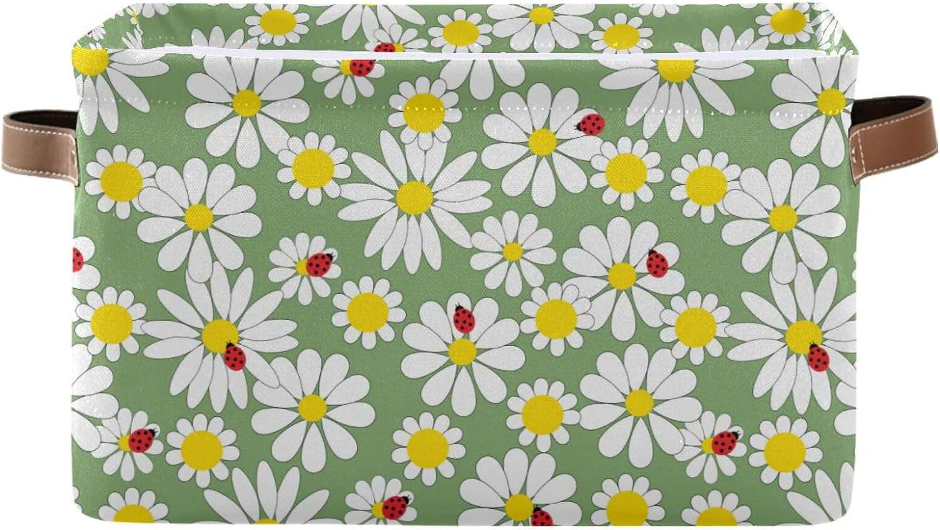 FREEAMG Daisy Pattern Foldable Canvas Storage Bin, Sturdy Fabric ...