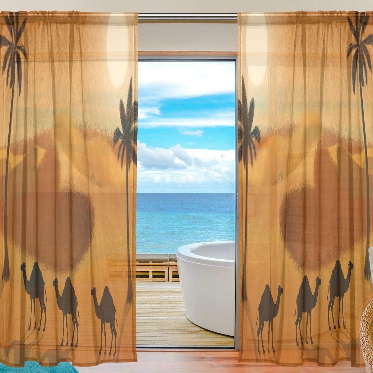 FREEAMG Desert Camel Coconut Tree Sheer Curtains Window Voile Panels ...