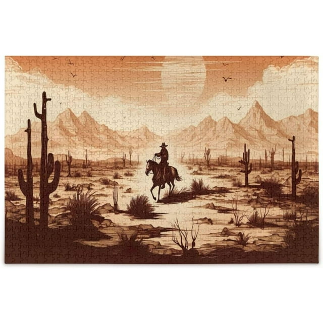 FREEAMG Desert Cowboy Jigsaw Puzzle 1000 Pieces,Wooden Puzzles Family ...