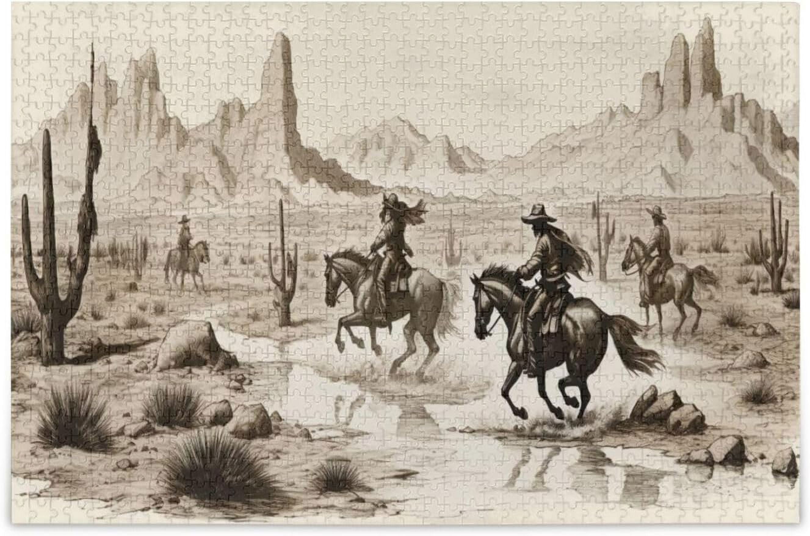 FREEAMG Desert Cowboy Jigsaw Puzzle 1000 Pieces,Wooden Puzzles Family ...