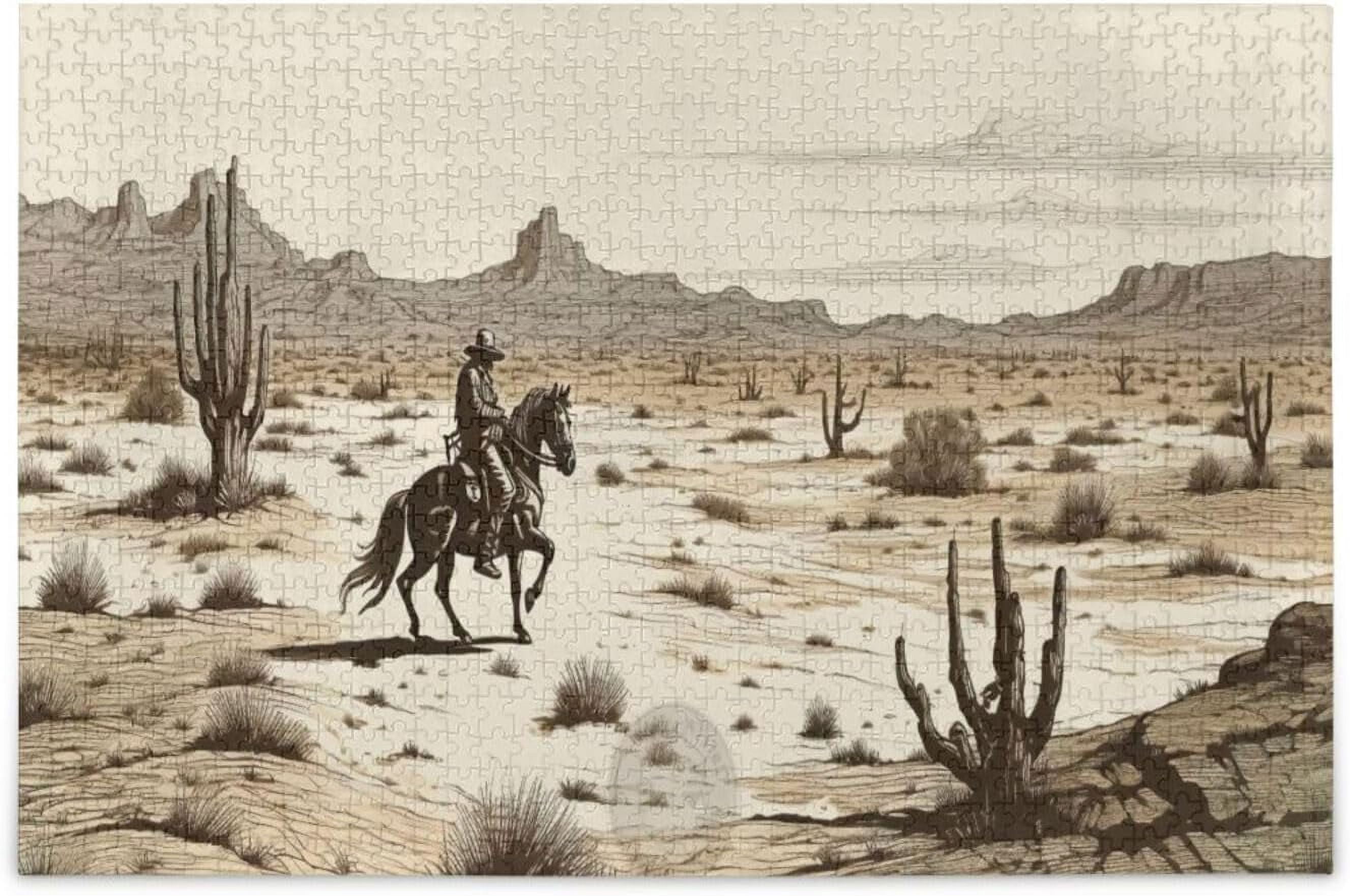 FREEAMG Desert Cowboy Jigsaw Puzzle 500 Pieces,Wooden Puzzles Family ...