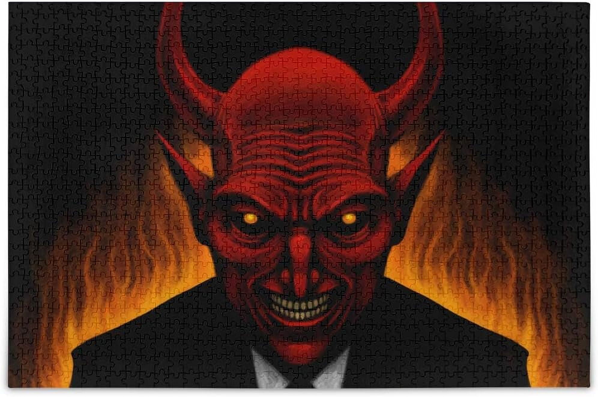 FREEAMG Devil Character in Fire Flame Office Suit On Black Jigsaw ...