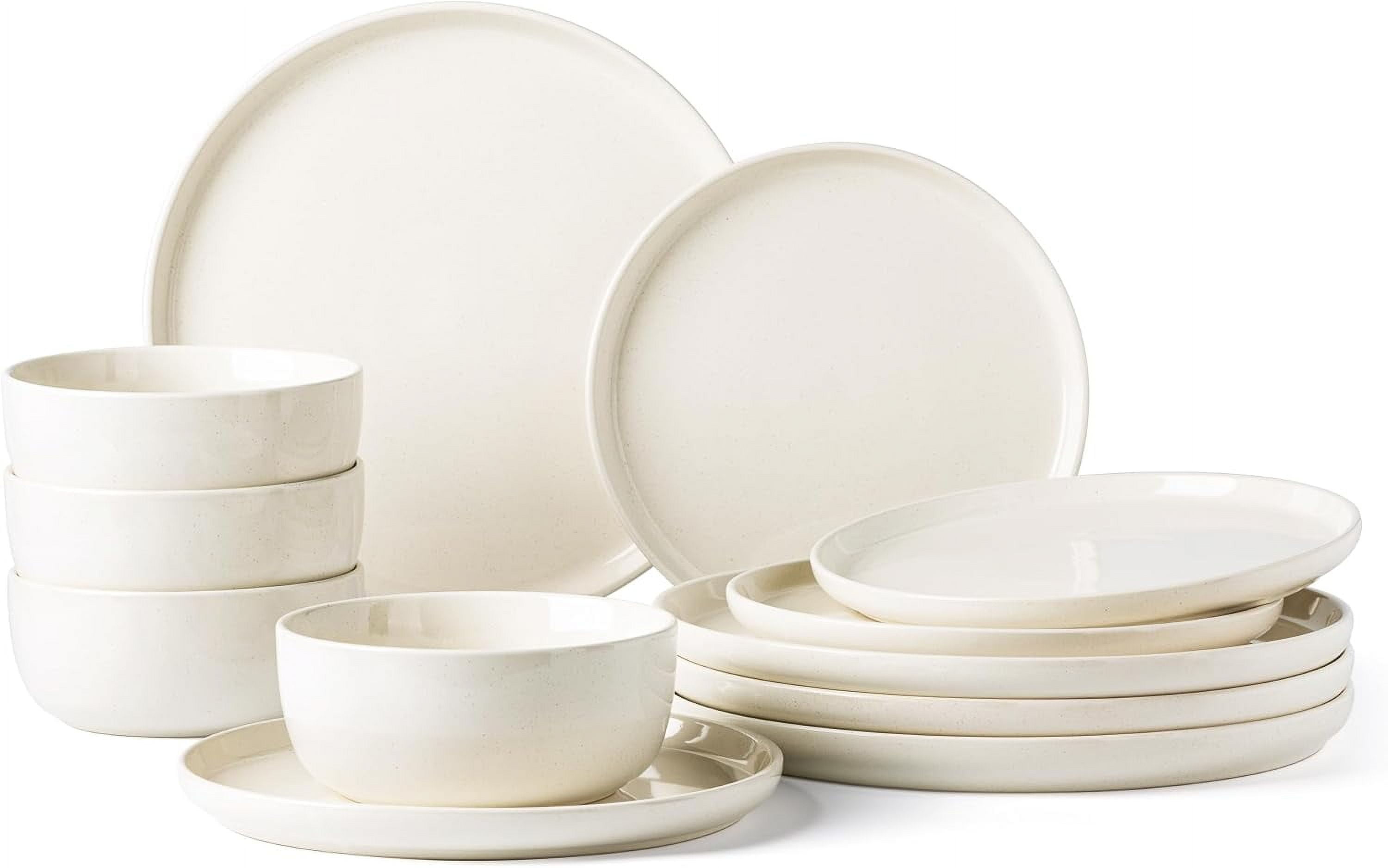 FREEAMG Dinnerware Set for 4, 12 Pieces Ce Plates and B Set, Hanrafted ...