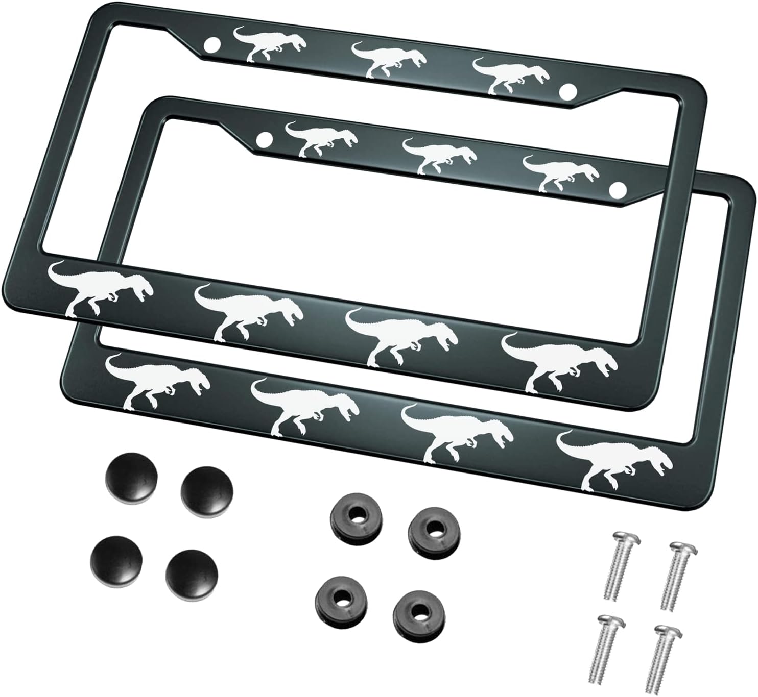 FREEAMG Dinosaur Shadow License Plate Frame Metal 2 Pcs 2 Holes Black ...