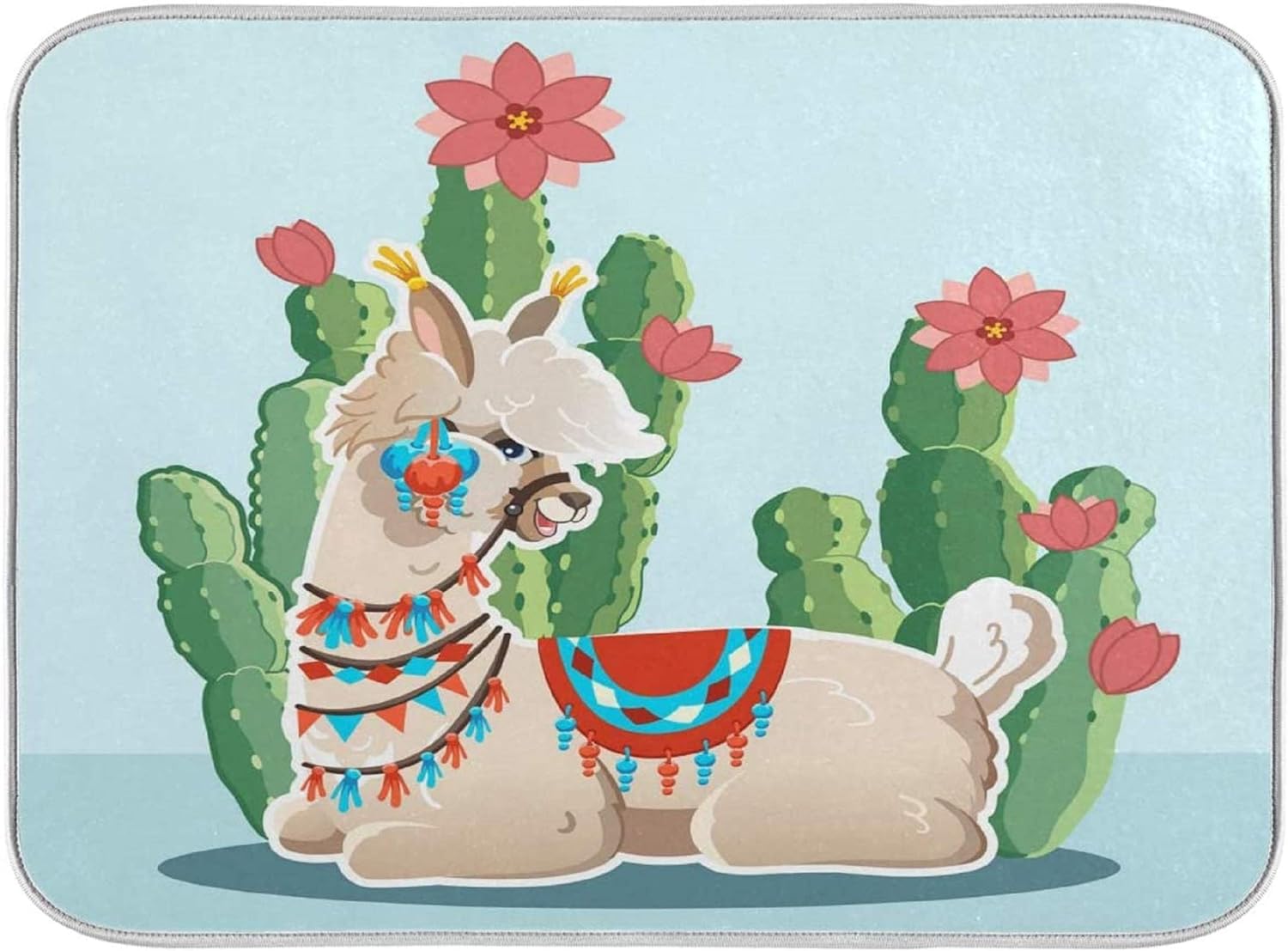 FREEAMG Dish Drying Mat Funny Alpaca Llama And Cactus Plants Kitchen ...