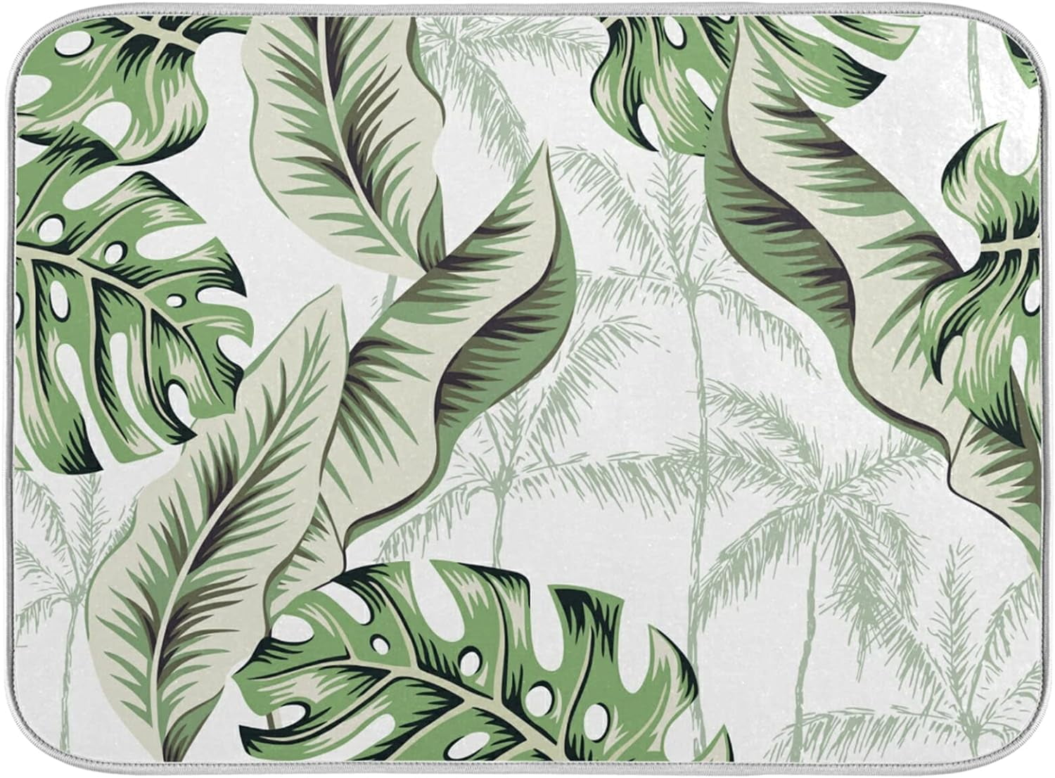 FREEAMG Dish Drying Mat, Green Monstera Banana Leaves Microfiber ...