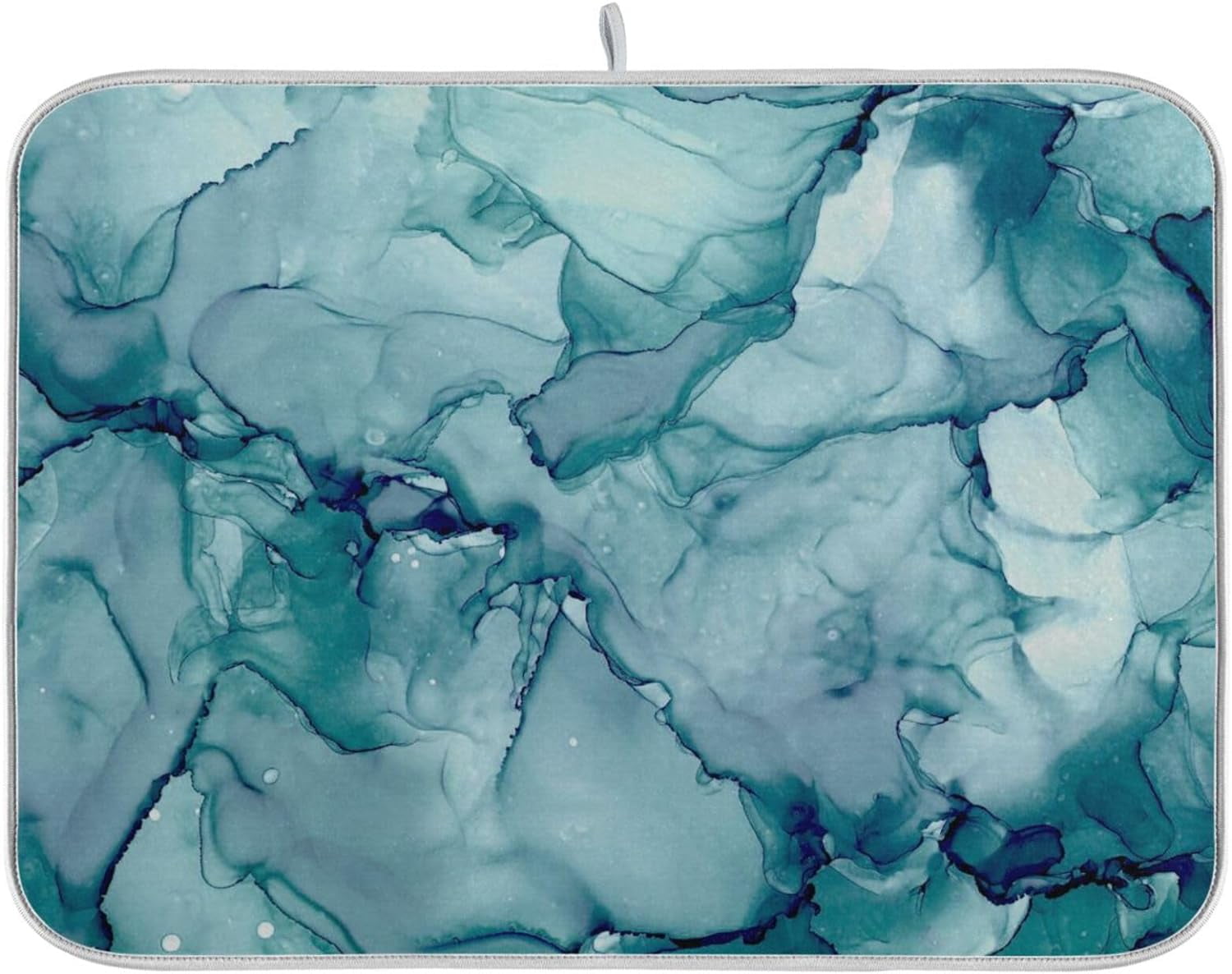 FREEAMG Dish Drying Mat for Kitchen Counter Teal Navy Blue Marble ...