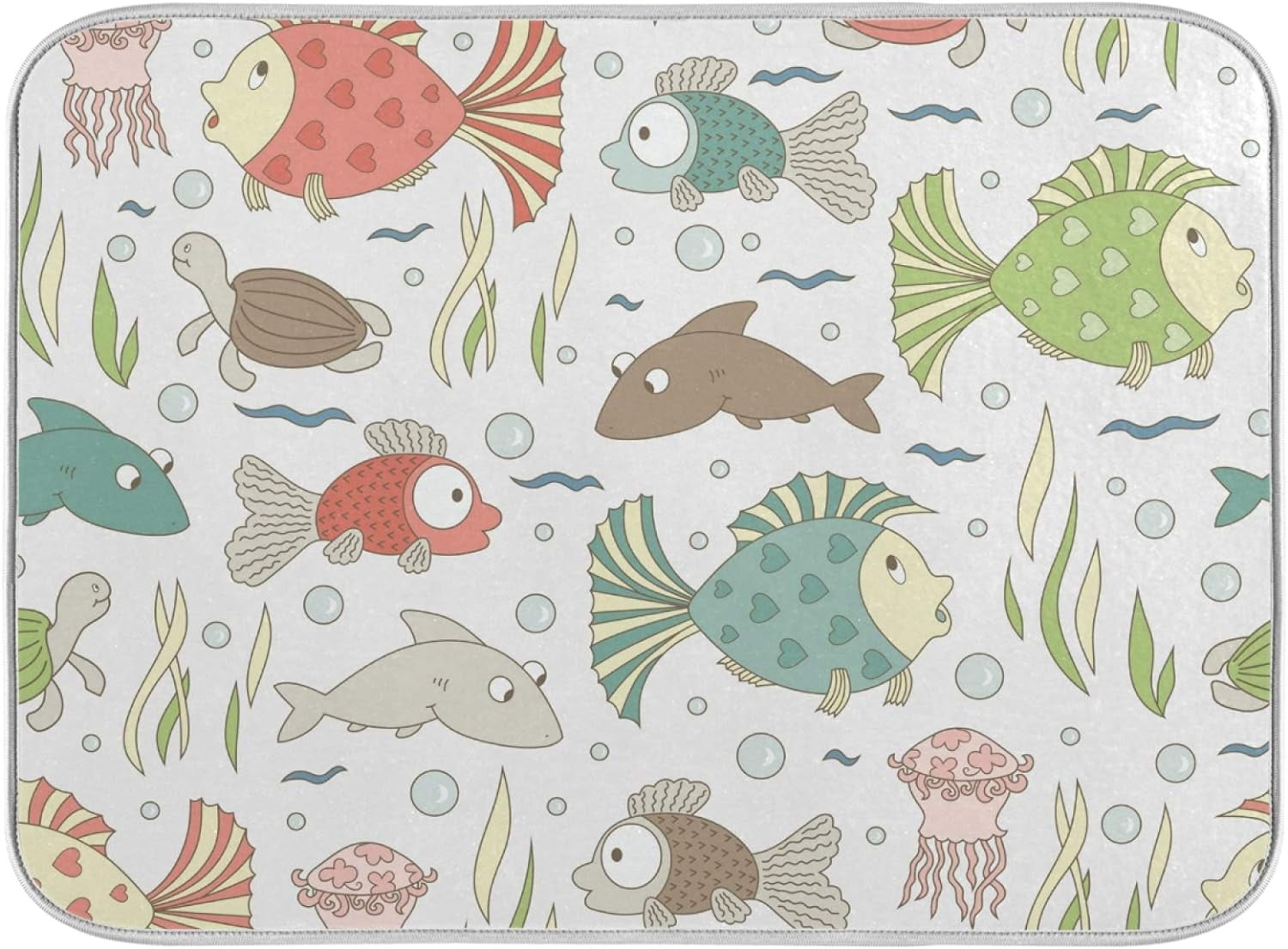 FREEAMG Dish Drying Mat Sea Animals Funny Fish Microfiber Kitchen Dish ...