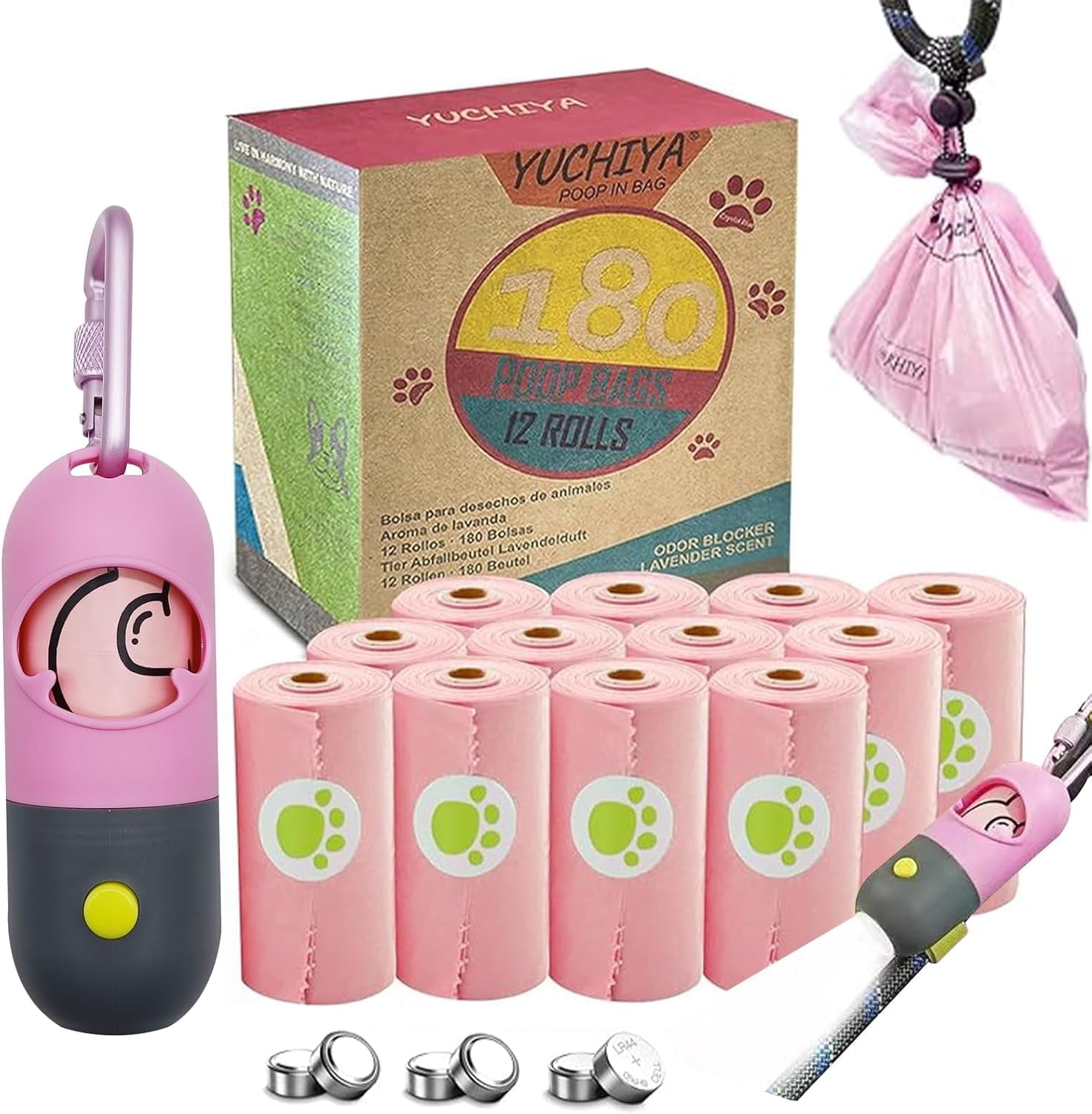 FREEAMG Dog Poop Bags Holder with LED Flashlight|Pet Waste Bags ...