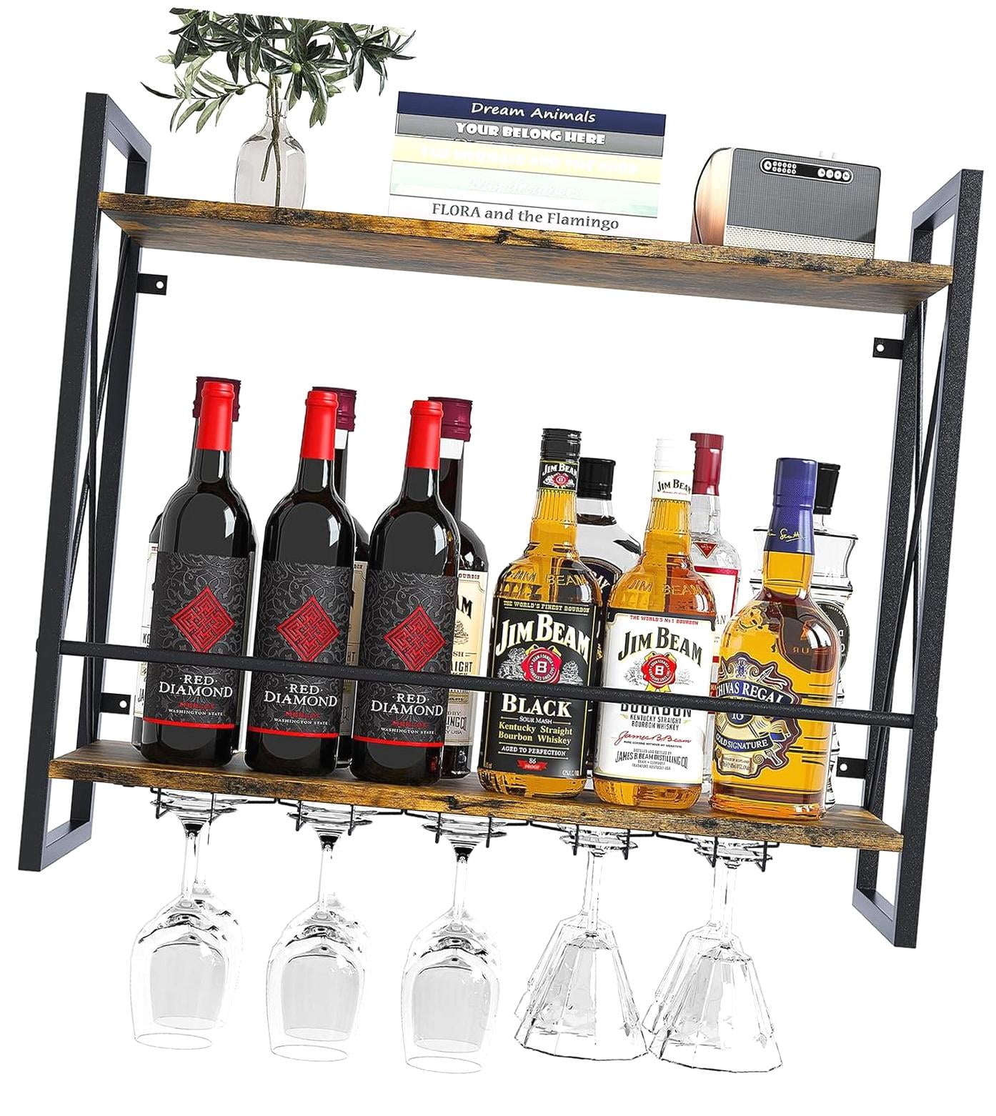 FREEAMG Dokser Rack Wall Mounted 2 Tier Shelf, Industrial Rustic Brown ...