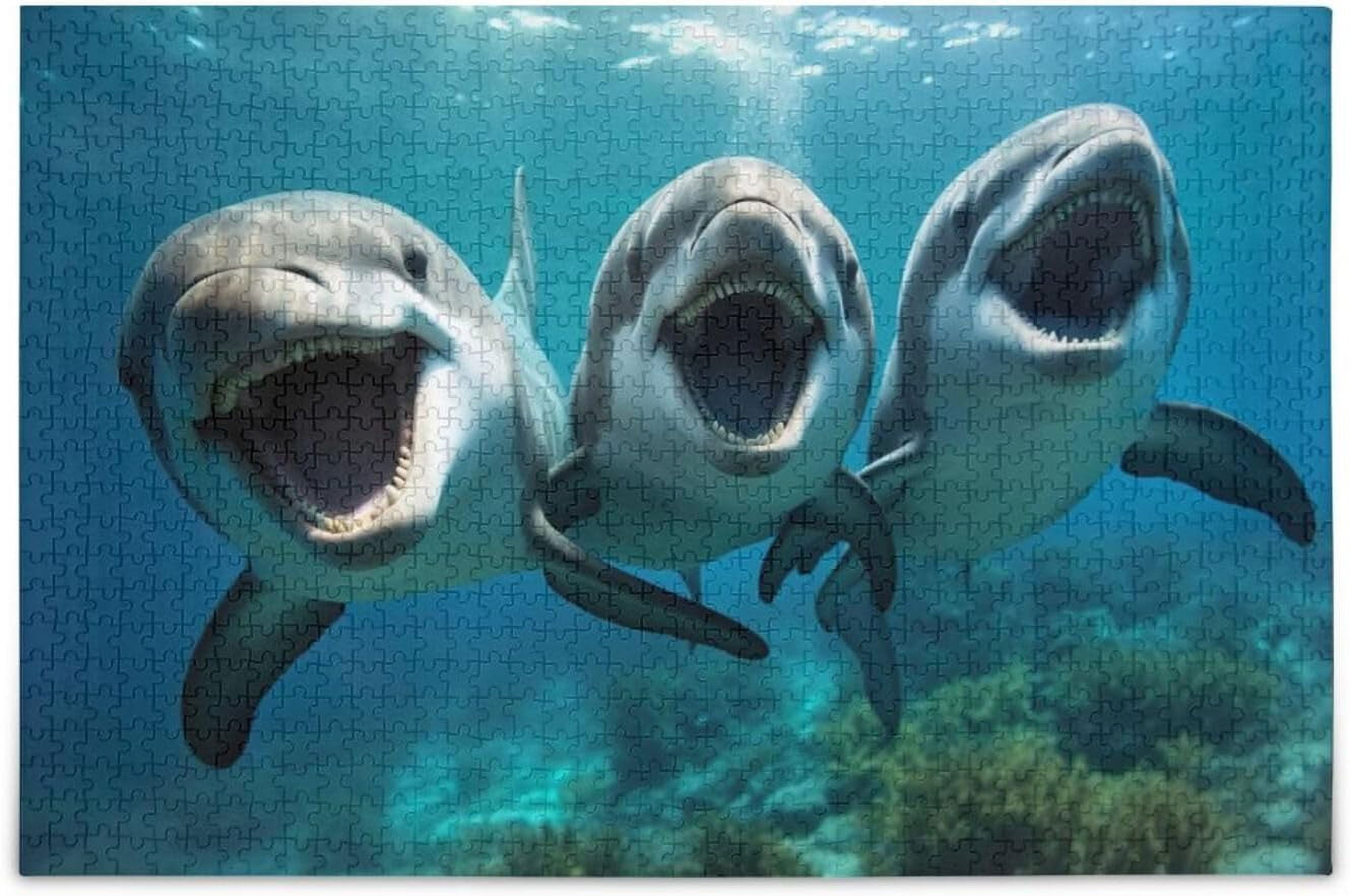 FREEAMG Dolphins in Ocean Puzzle 1000 Pieces - Wooden Jigsaw Puzzles ...