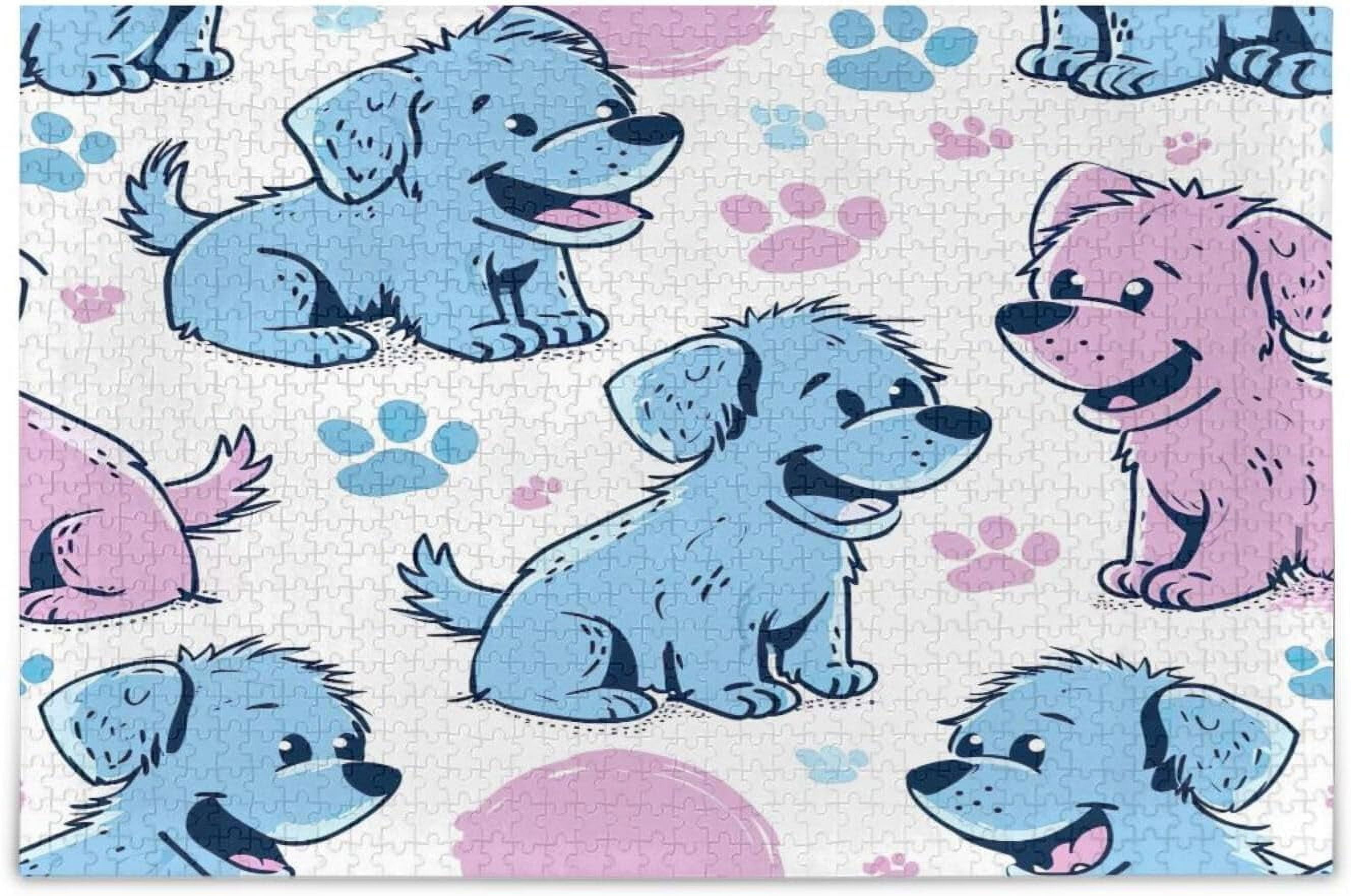 FREEAMG Doodle Purple and Blue Puppy Pattern 500 Piece Jigsaw Puzzle ...