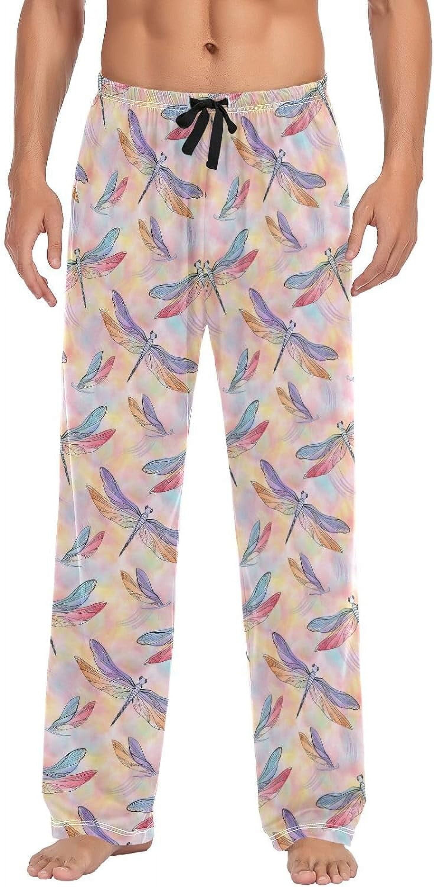 FREEAMG Dragonflies Pajama Pants for Men, Men's Separate Bottoms, Comfortable Sleep Lounge Pj ...
