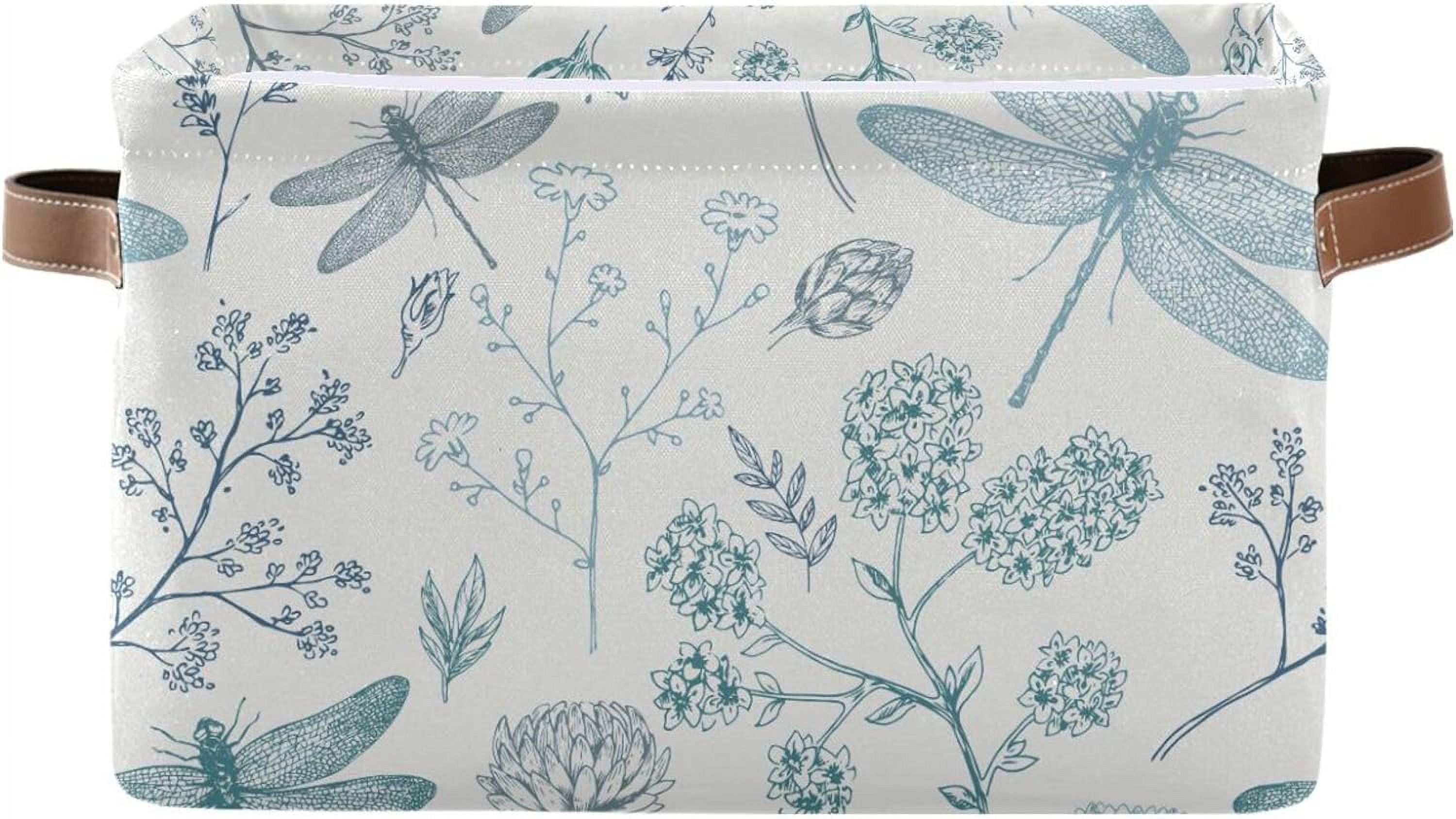 FREEAMG Dragonfly Flowers Storage Basket, Durable Canvas Organizer With ...