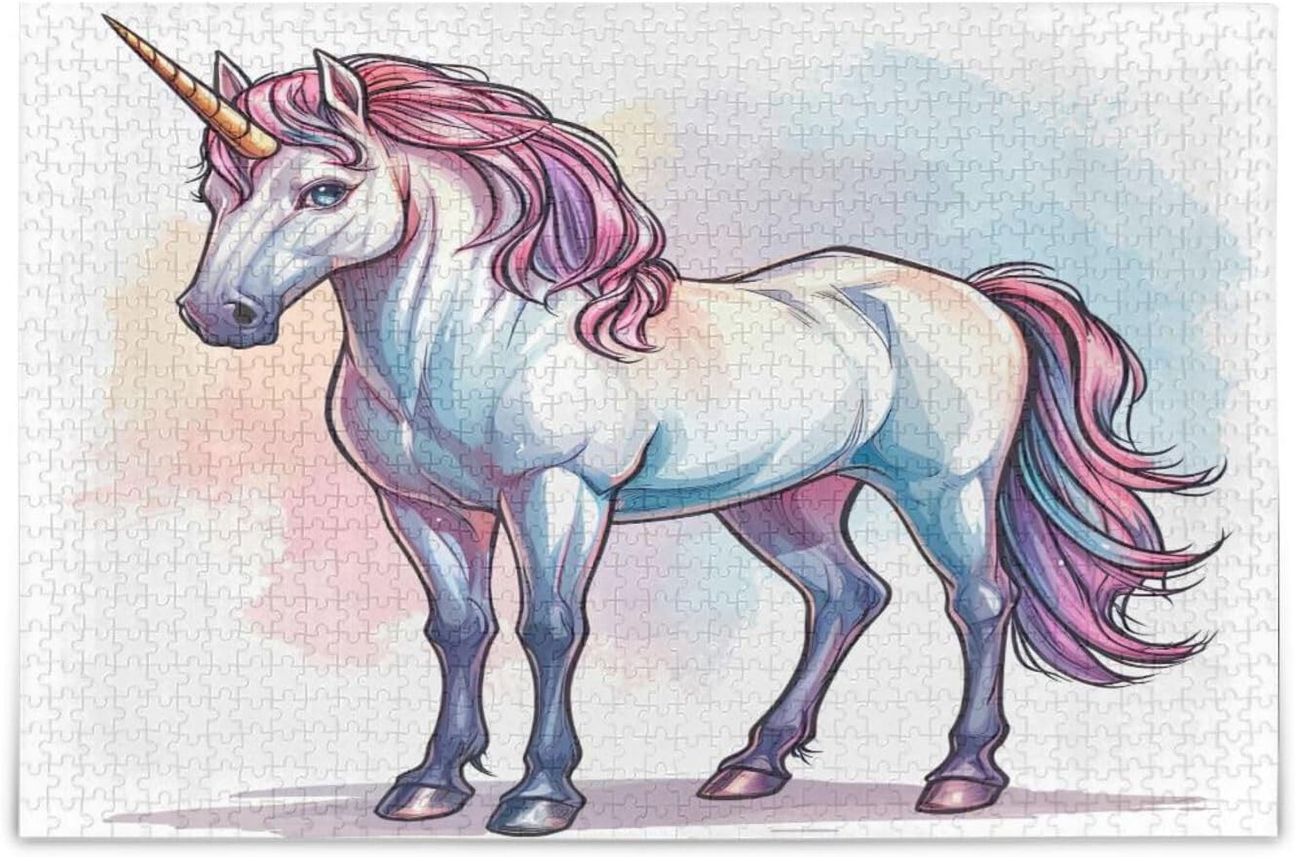 FREEAMG Drawing Cartoon Unicorn Puzzle 500 Pieces - Wooden Jigsaw ...