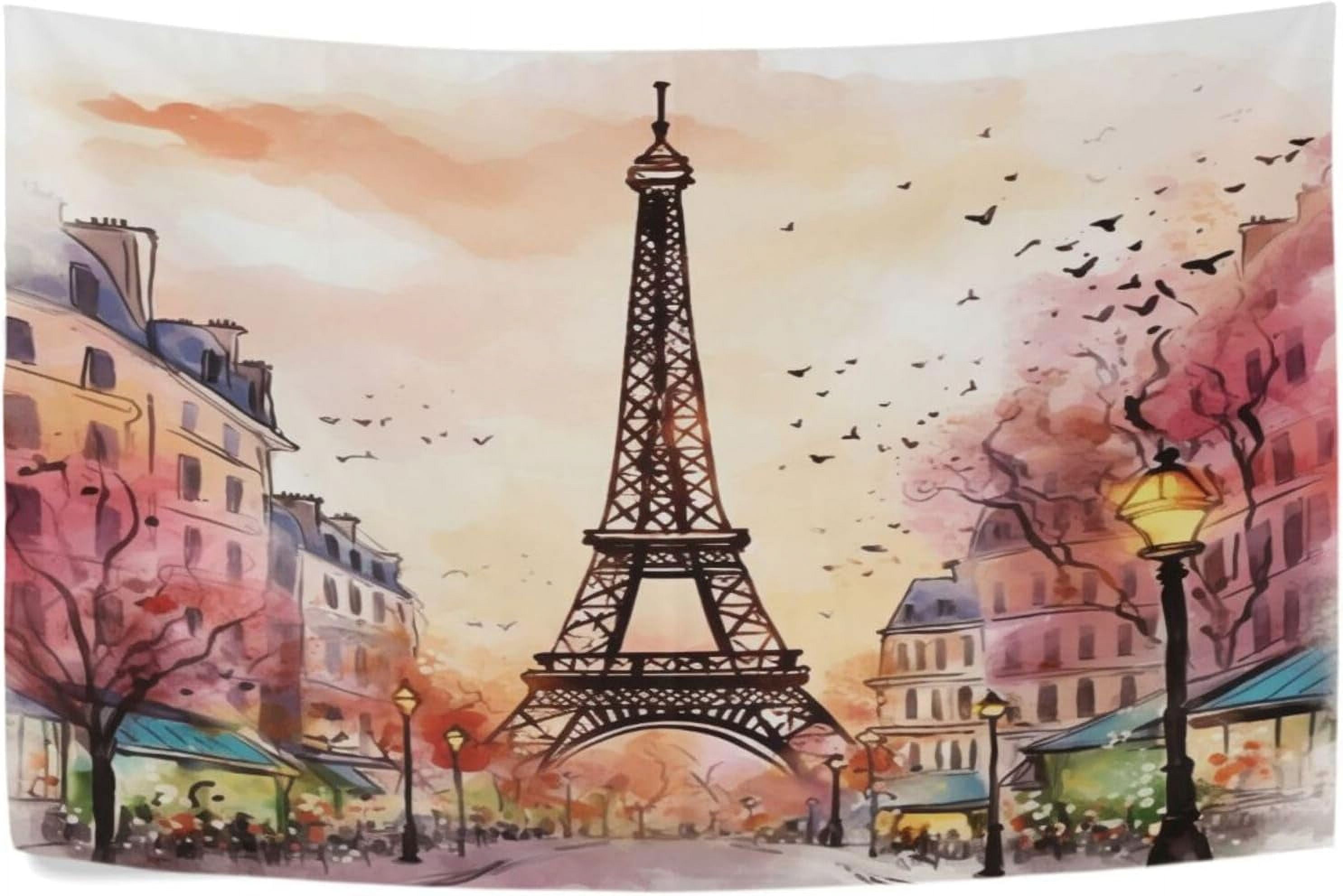 FREEAMG Drawing Paris Tapestry Hippie Wall Hanging Tapestries Aesthetic ...