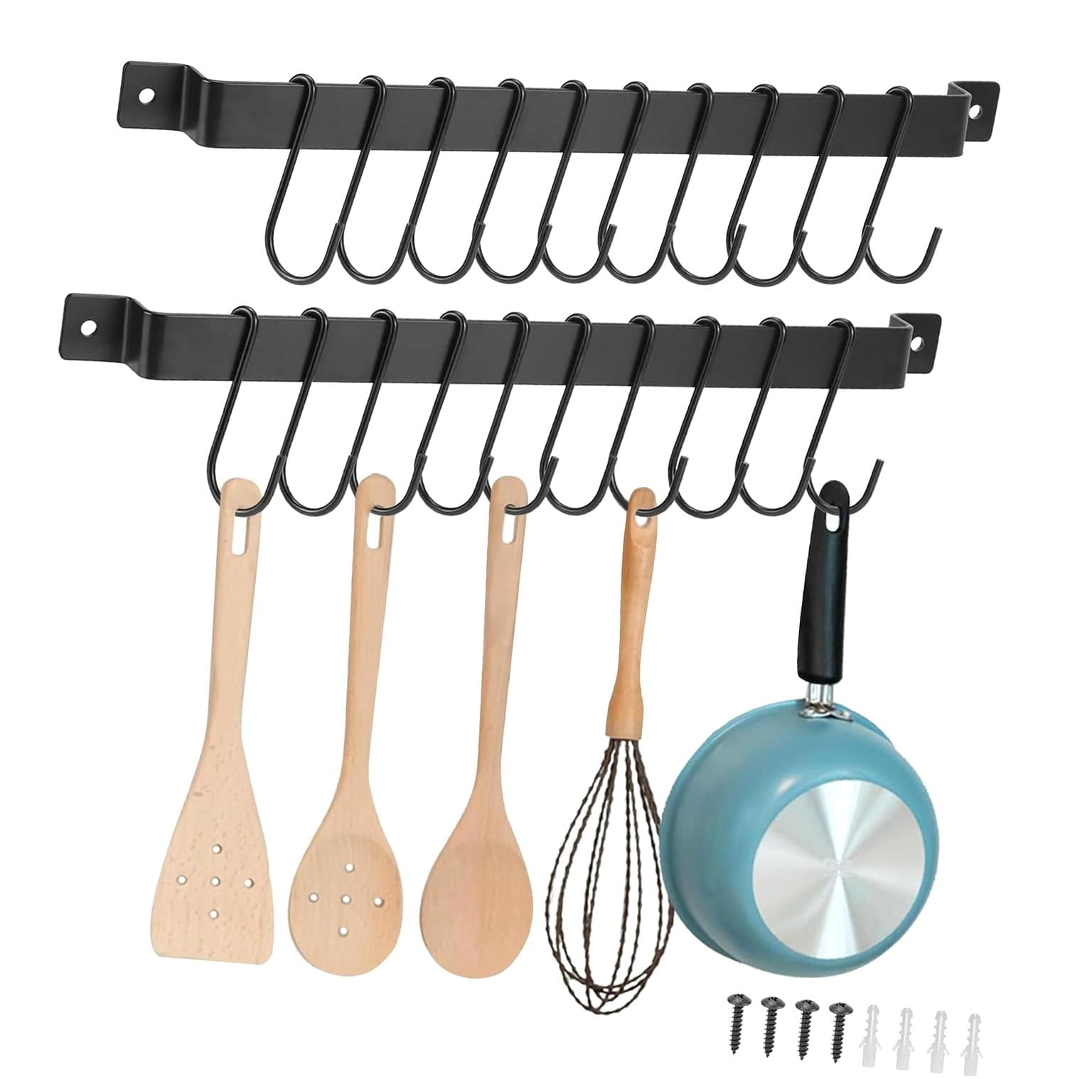 FREEAMG Dual Kitchen Hanging Utensil Rack, Wall-Mounted Multi-Use ...