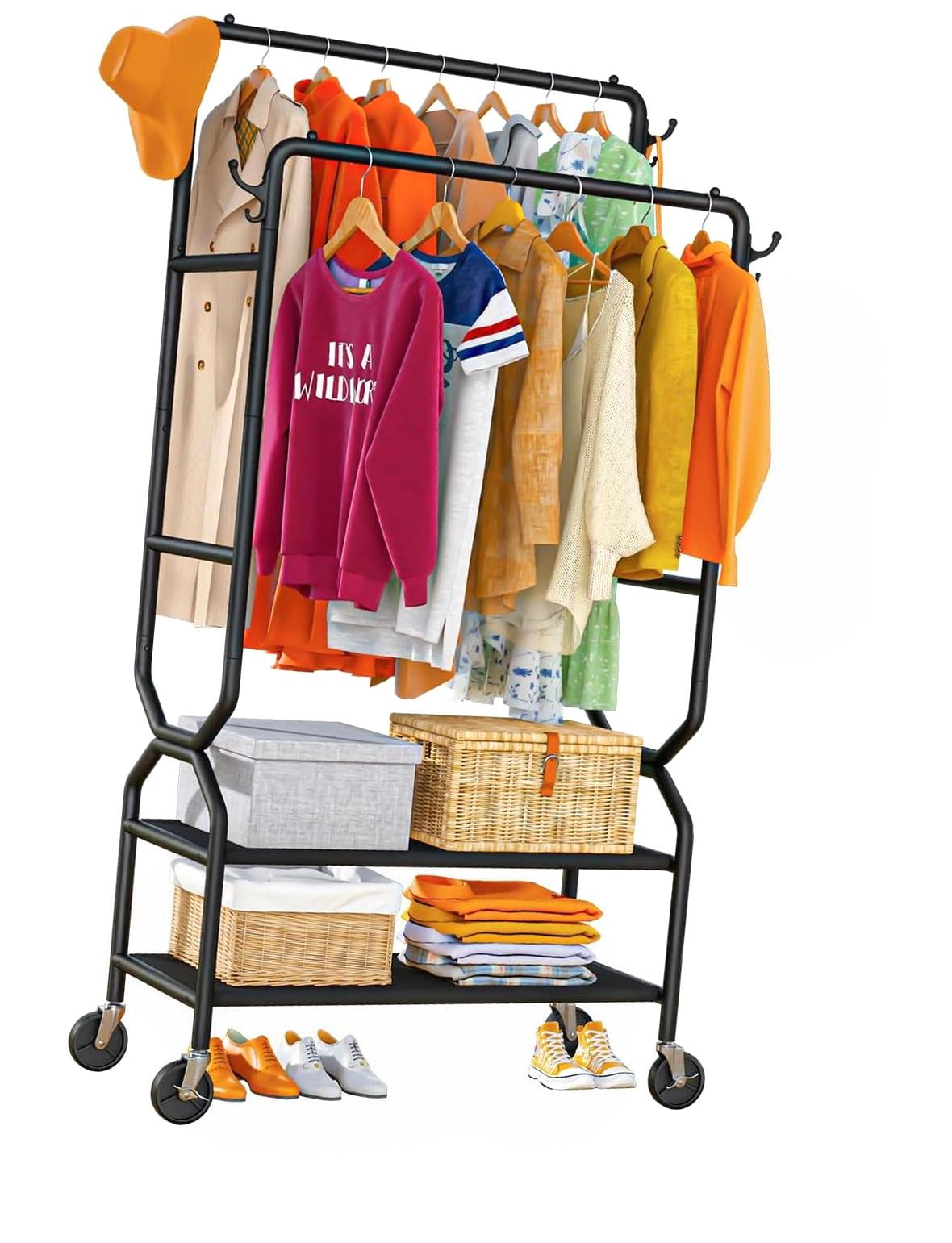 FREEAMG Dual-Rod Mobile Garment Hanger, 200LBS Capacity, Includes 2 ...