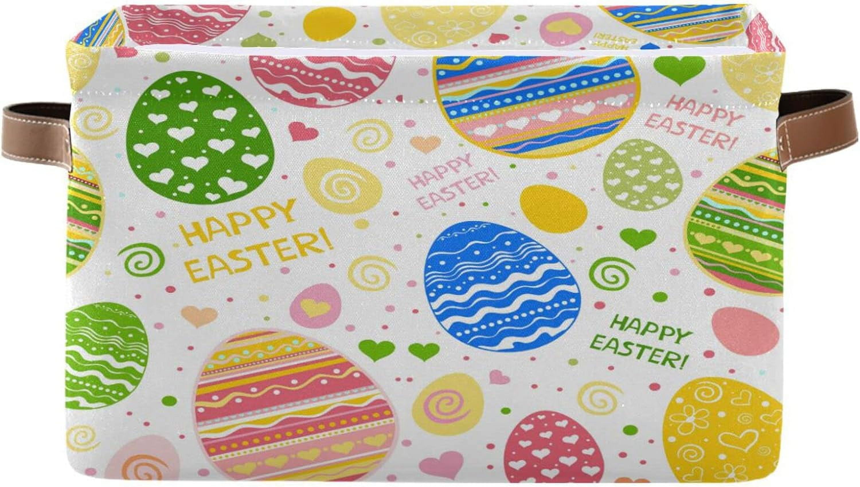 FREEAMG Easter Egg Pattern Large Square Storage Basket Bin with Handles ...