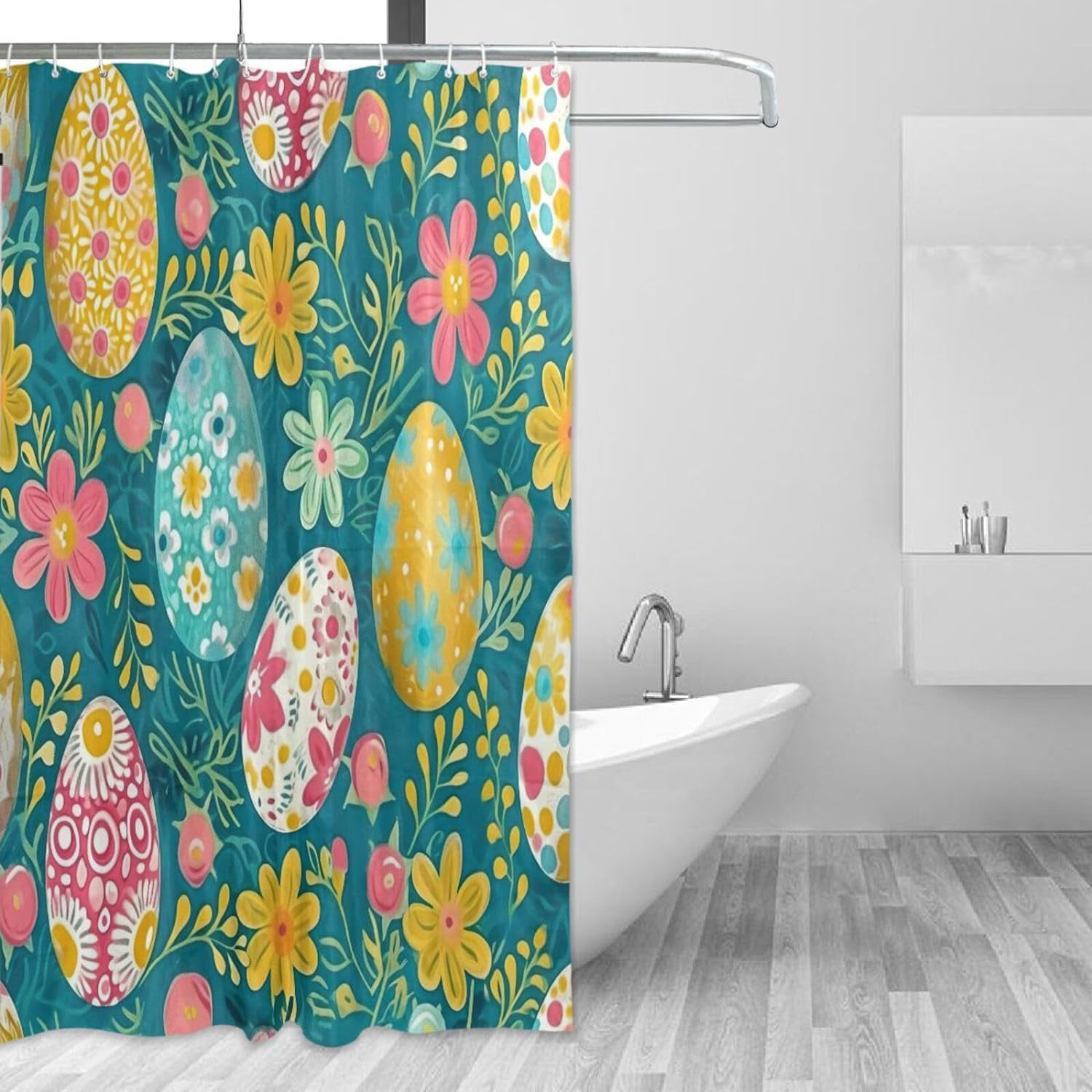 FREEAMG Easter Egg Shower Curtain Waterproof Fabric with 12 Hooks ...