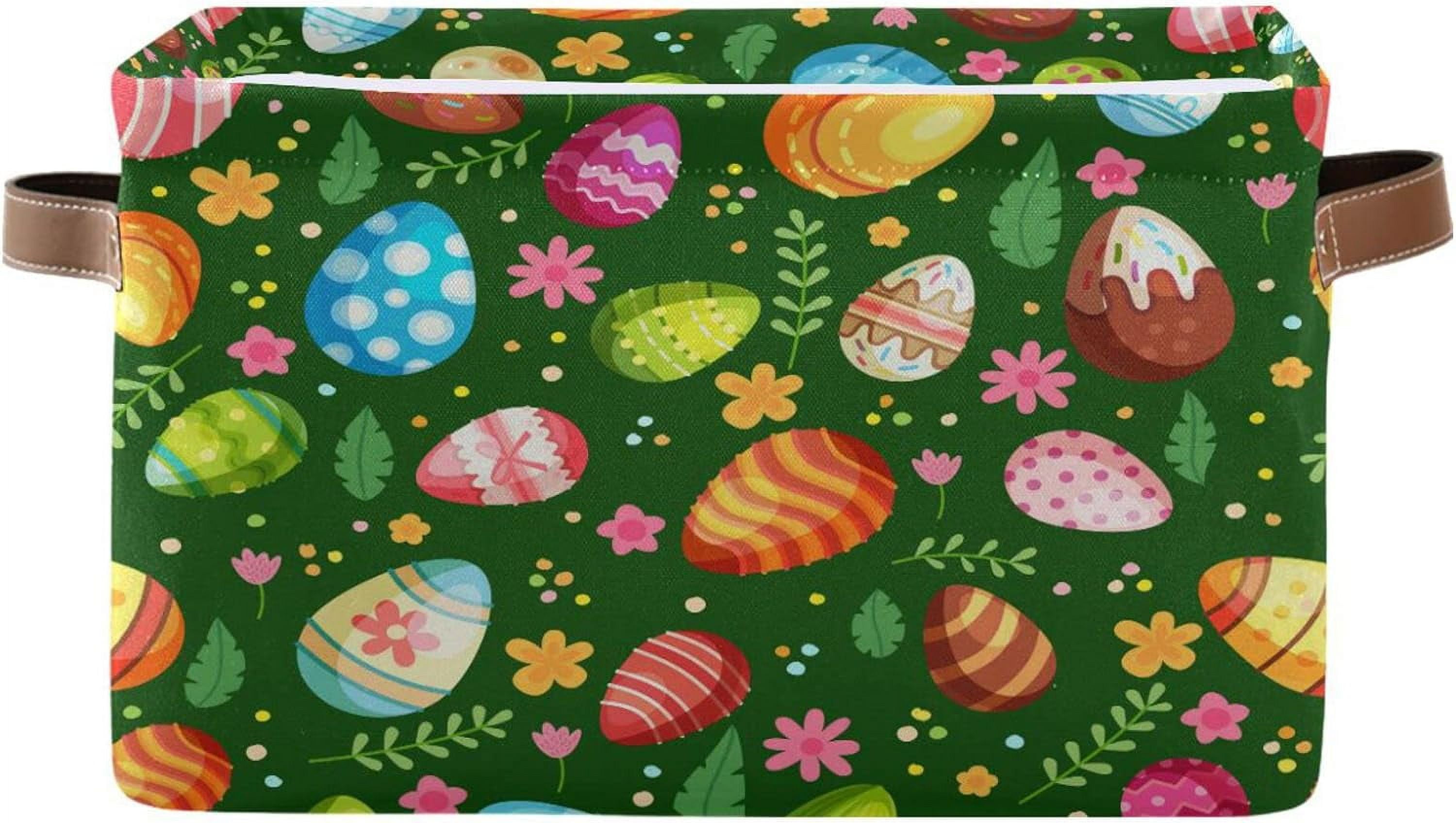 FREEAMG Easter Eggs Large Square Storage Basket Bin with Handles 1PCS ...