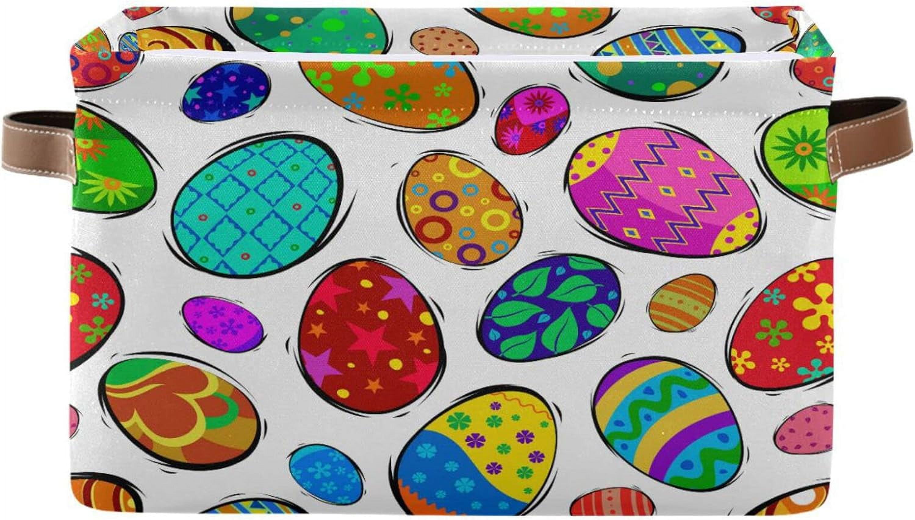 FREEAMG Easter Eggs Large Square Storage Basket Bin with Handles 1PCS ...