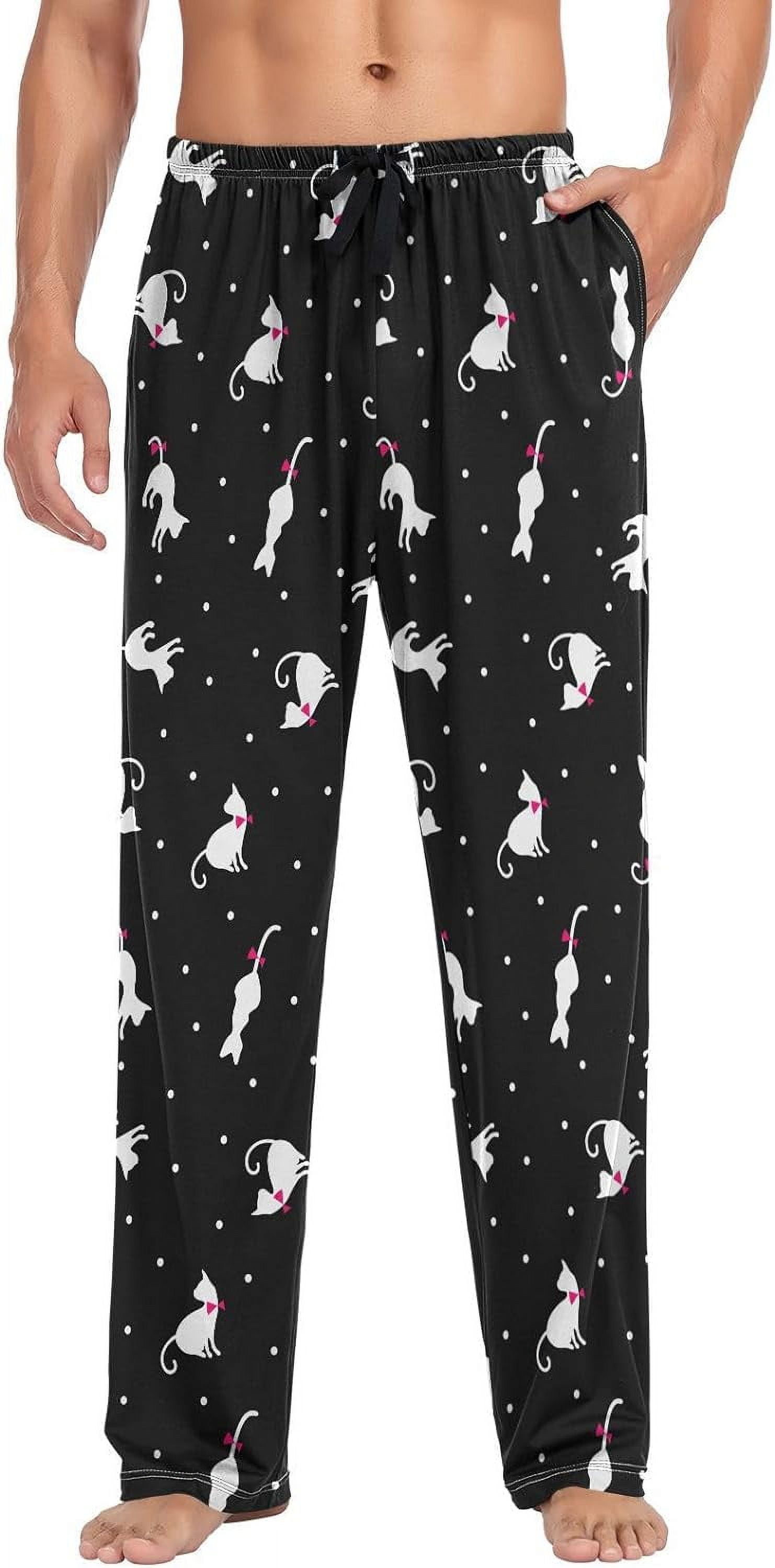 FREEAMG Elegant Cat Pajama Pants for Men, Men's Separate Bottoms, Pure ...
