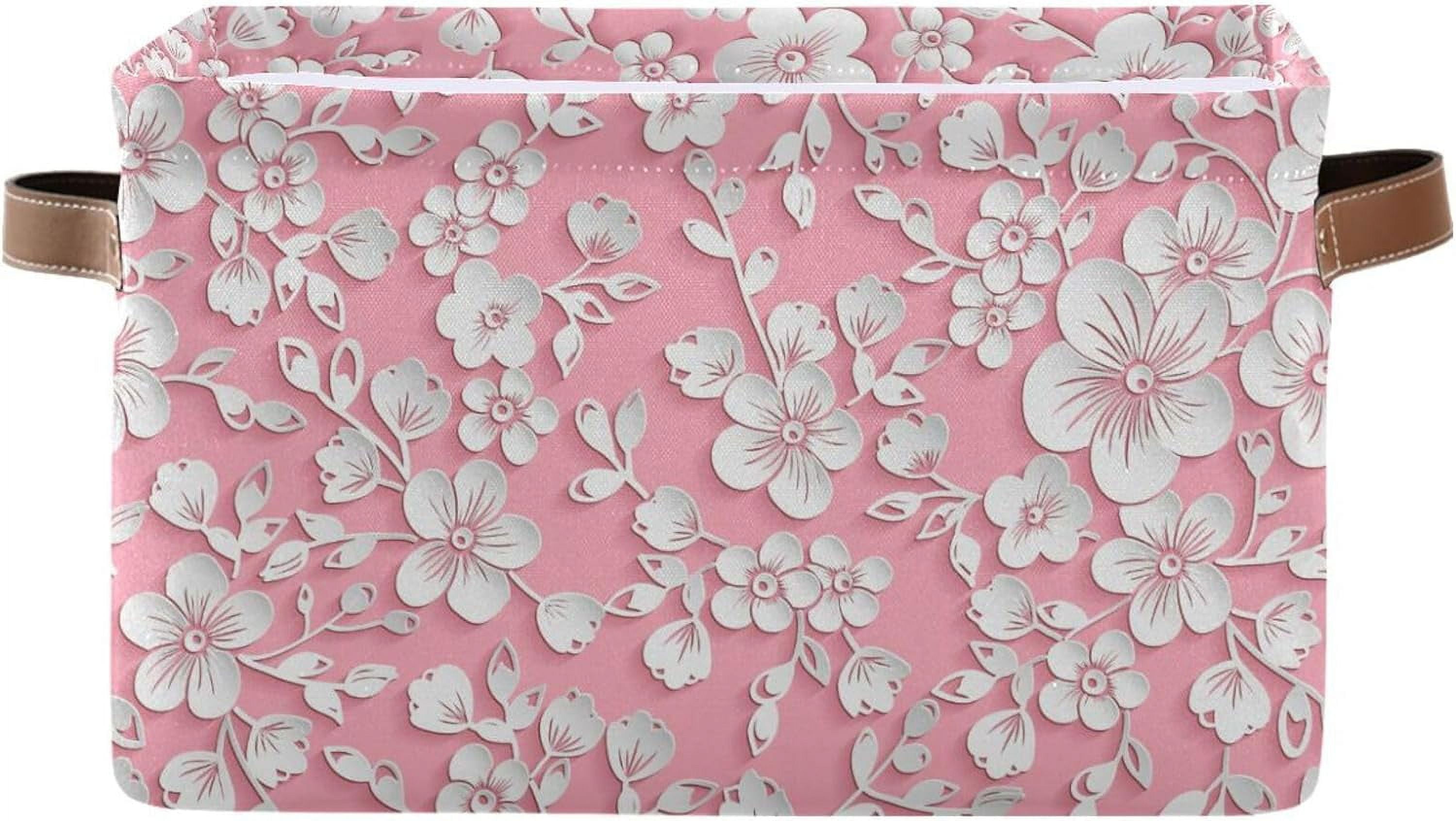 FREEAMG Elegant Cherry Flower Texture Storage Basket, Durable Canvas ...