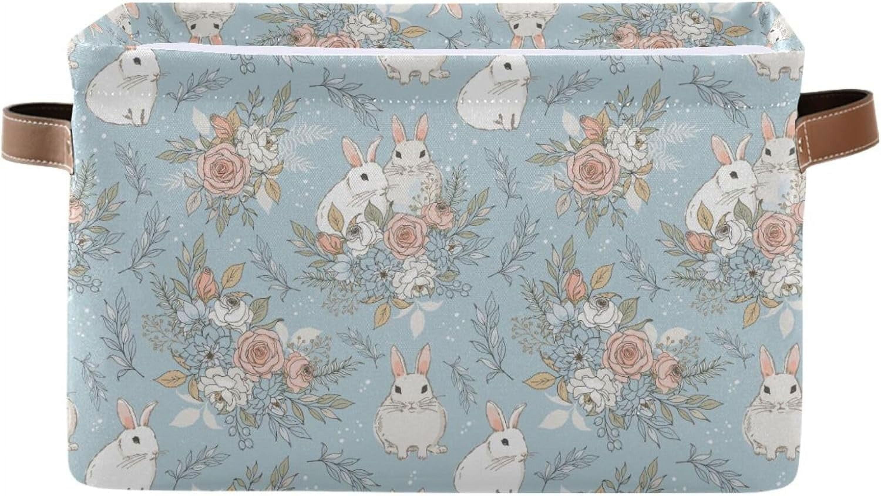 FREEAMG Elegant Flowers and Little Rabbits Easter Storage Basket ...