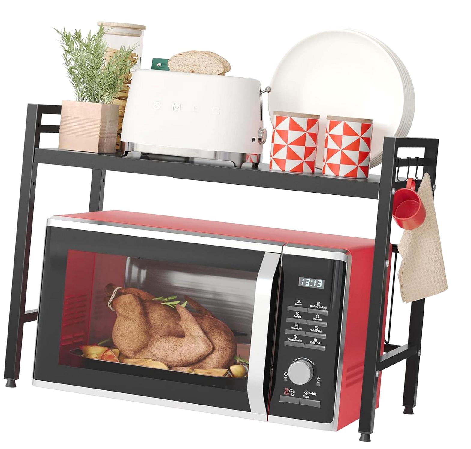 FREEAMG Expandable Microwave Stand, 2 Tier Metal Kitchen Countertop ...
